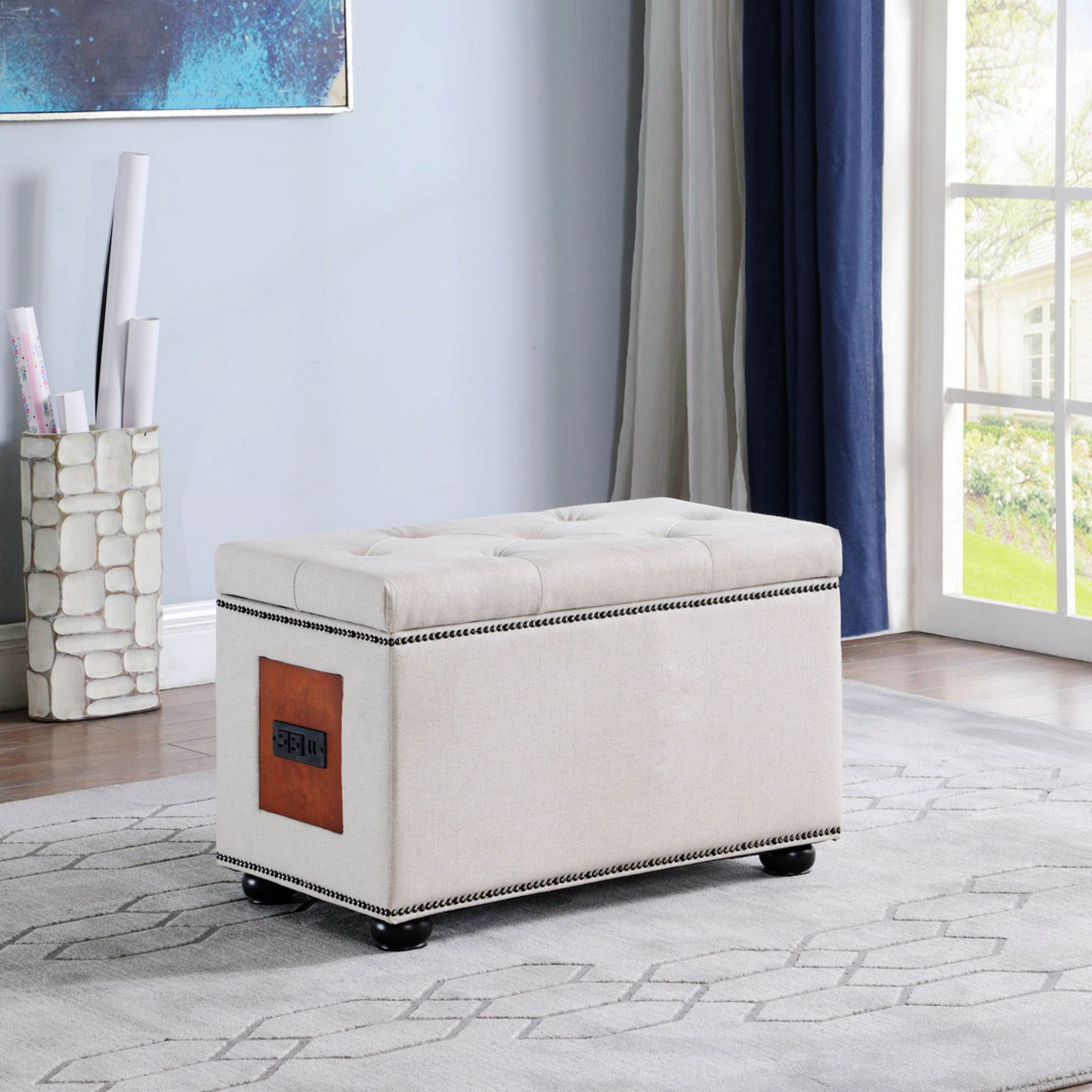 Wrought Studio Tufted Storage Ottoman with Charging Station - Wayfair ...