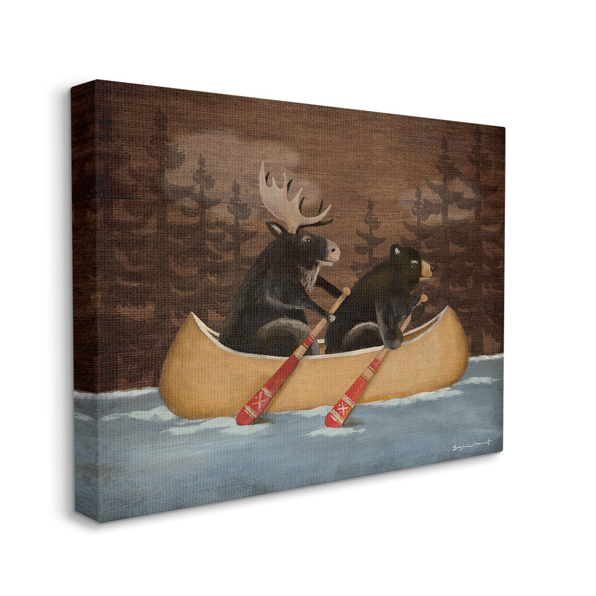 Stupell Industries Canoeing Animals Rustic Woodland by Stephanie ...