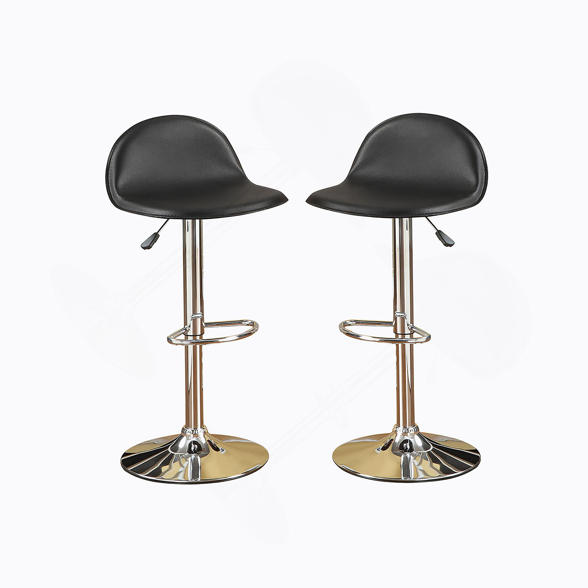 Ivy Bronx Adjustable Black PU Bar Stools, Chrome(Set of 2) | Wayfair