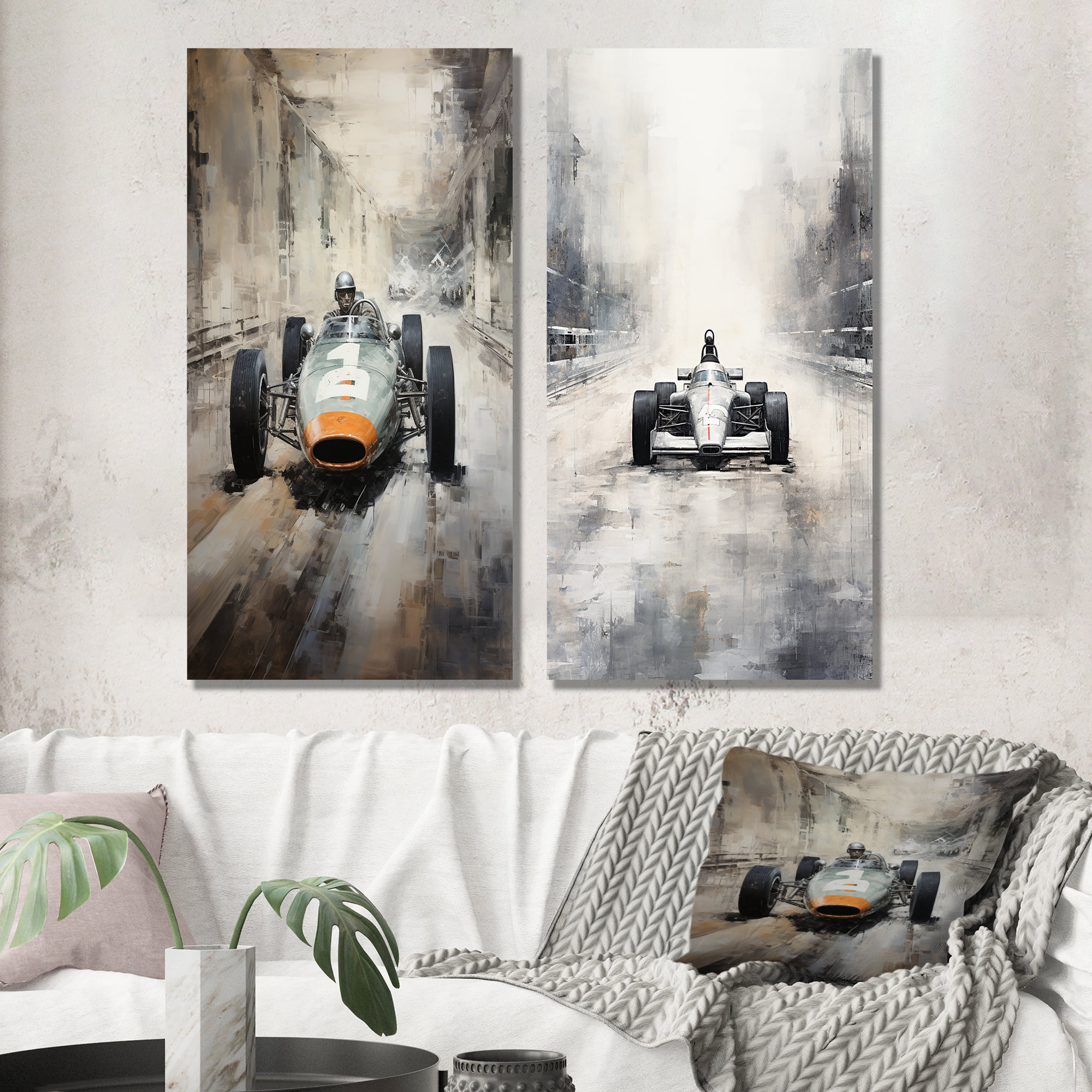Trent Austin Design® Grey Vintage Race Car Tracks I - Race Tracks Metal ...