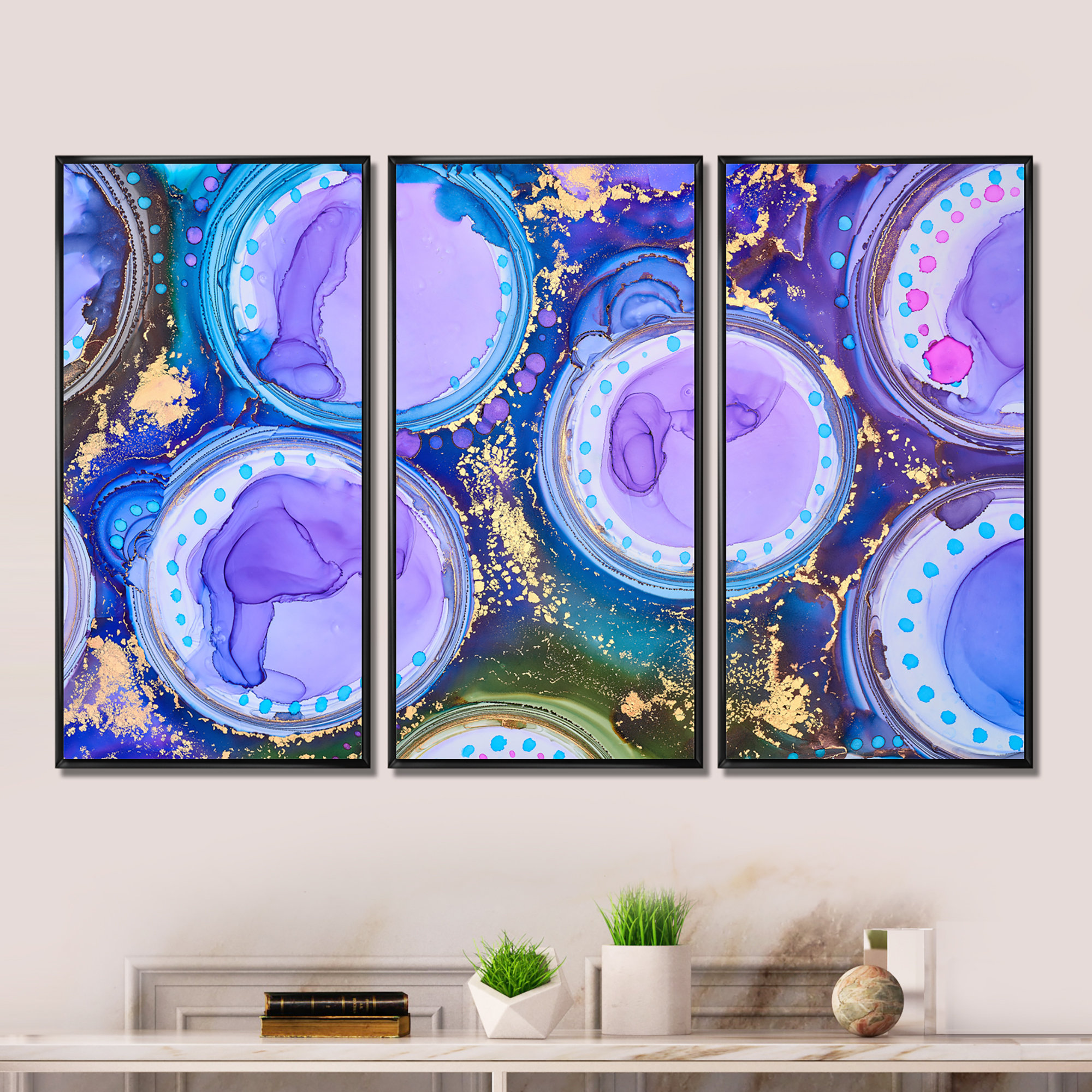 Everly Quinn Purple And Blue Luxury Abstract Fluid Art IX - 3 Piece ...