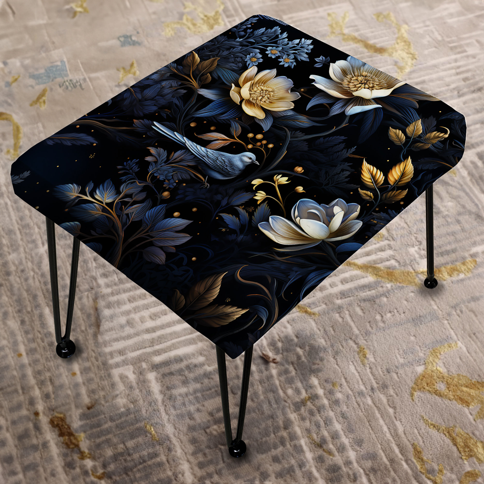 Design Art Enigmatic Nights Moody Patterns - Floral Rectangle Ottoman ...