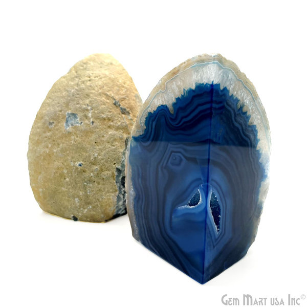 GEMMART USA Blue Geode Bookend, Unique Agate Bookend Pair, Mineral Rock ...