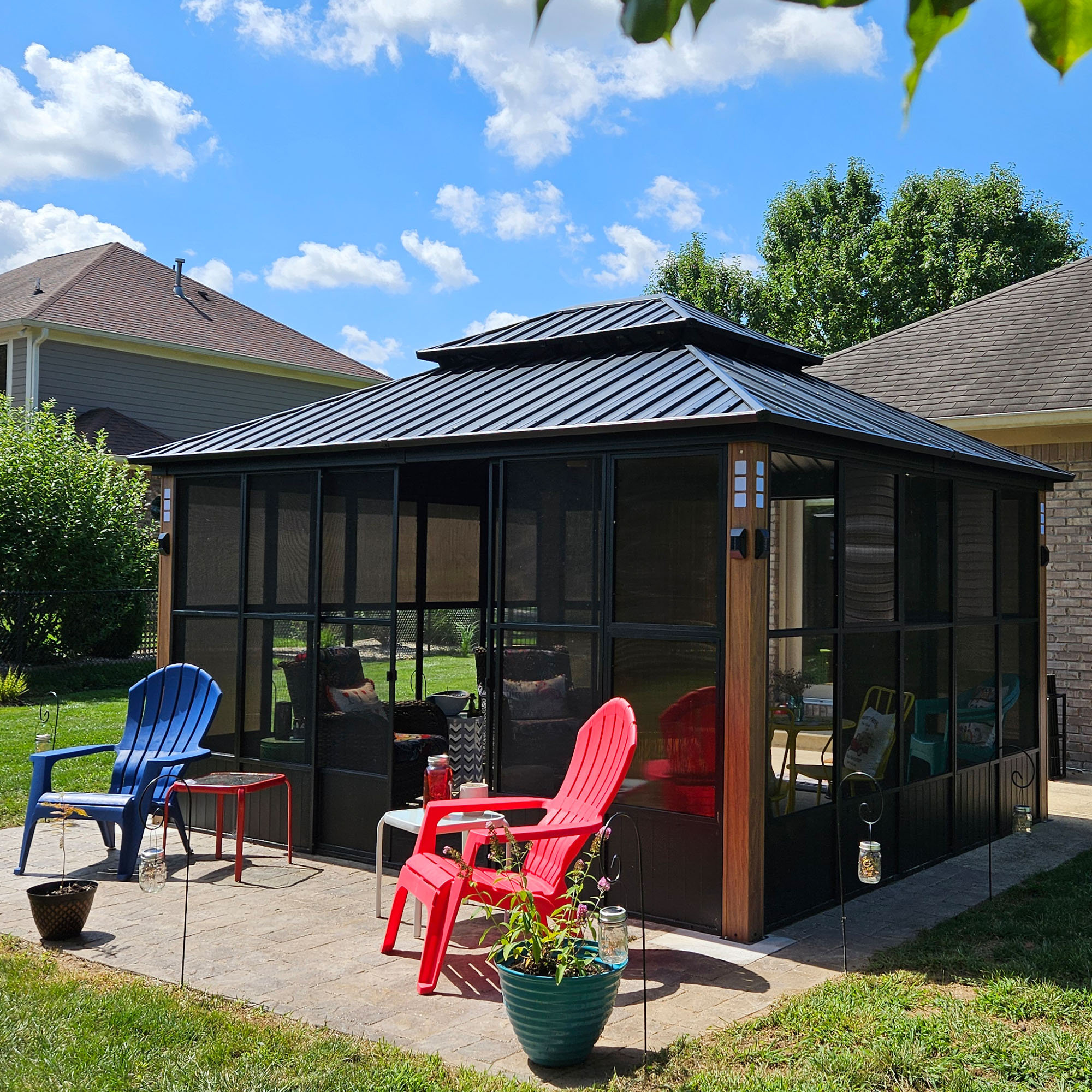 PURPLE LEAF 12' W x 14' D Patio Hardtop Gazebo Double Top Outdoor ...