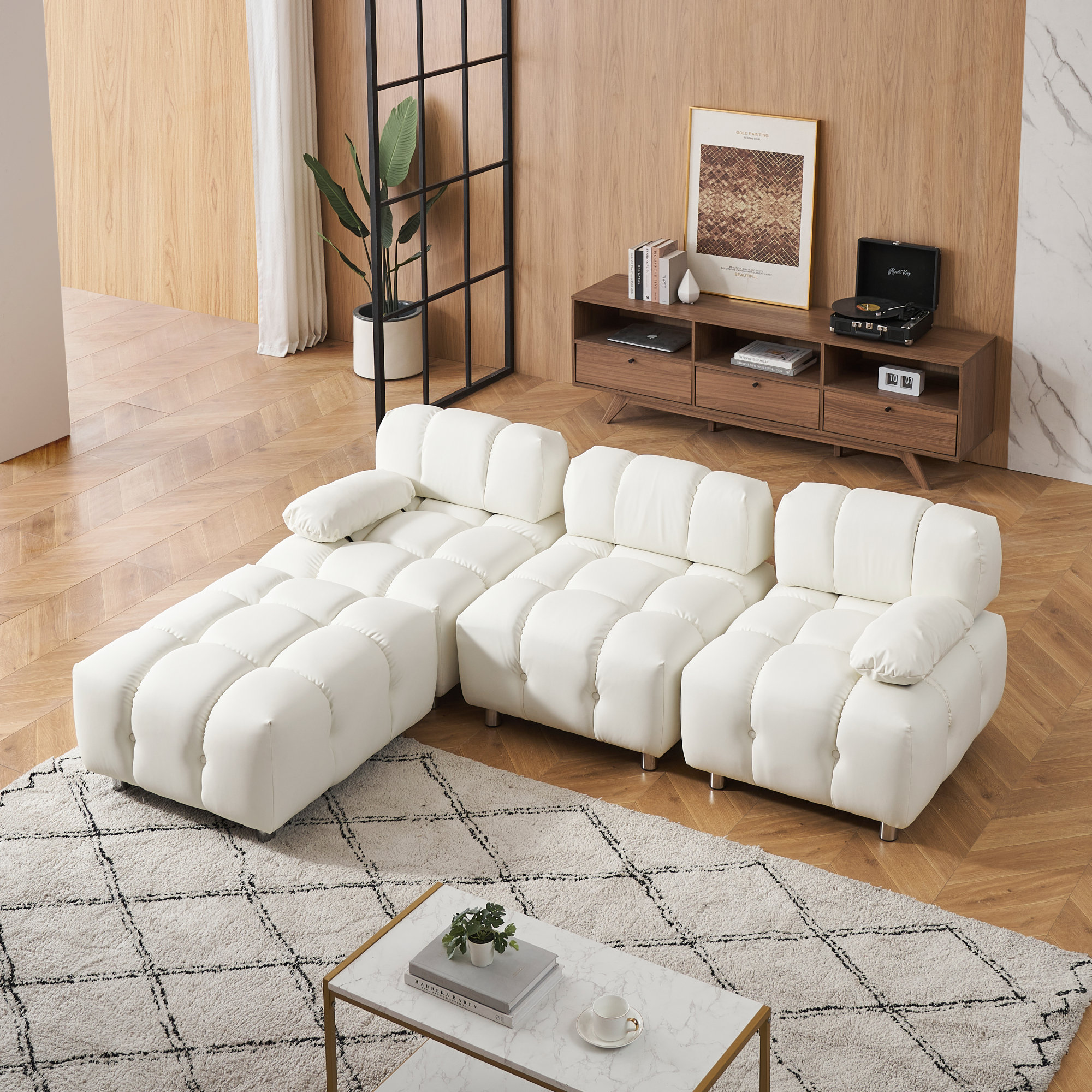 Orren Ellis Space-saving Comfort Polyester Blend White Sofa Apartment ...