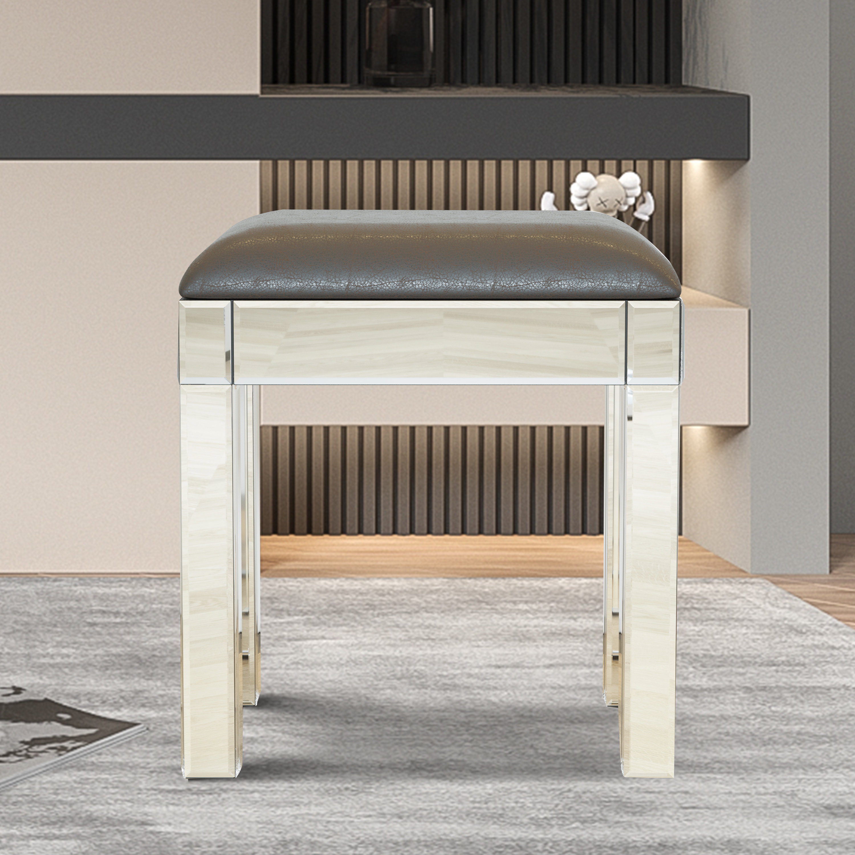 Everly Quinn Simple PU Leather Upholstery Stools With 4 Glass Legs ...