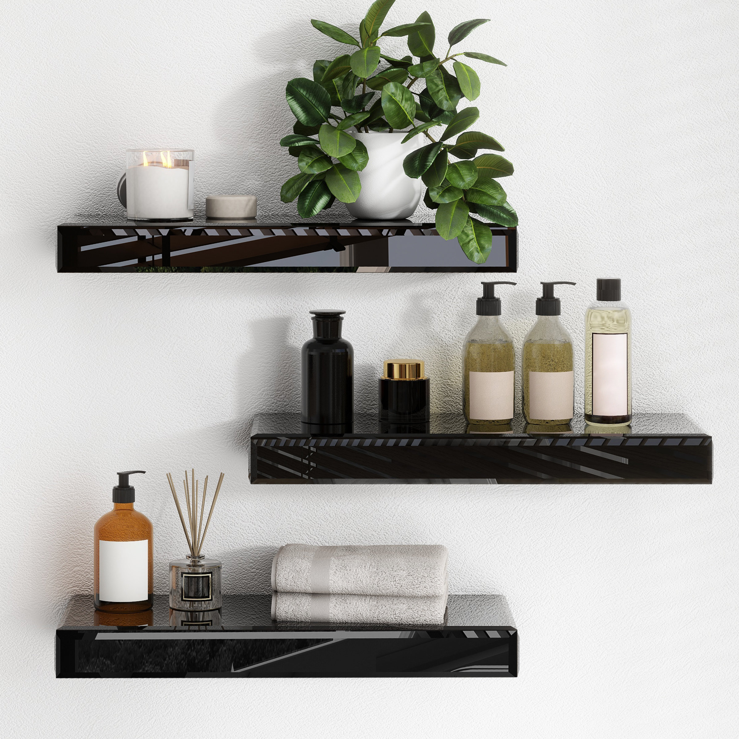Metro Lane 3-Piece Floating Wall Display Shelves with Mirrored Design ...