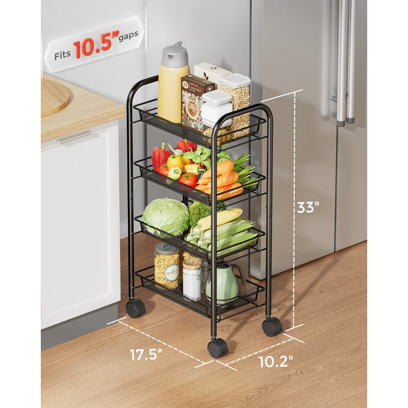 AMADA 4-Tier Metal Utility Cart with Wheels for Kitchen, Dining Room ...