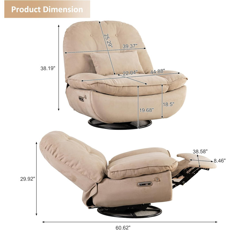 Orren Ellis Rhowyn Power Ergonomic Recliner 360 Degree Swivel Glider ...