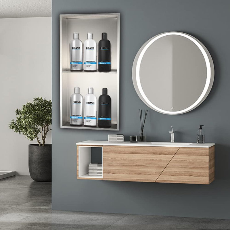 Latitude Run® Arjay Stainless Steel Recessed Bathroom Shelves | Wayfair