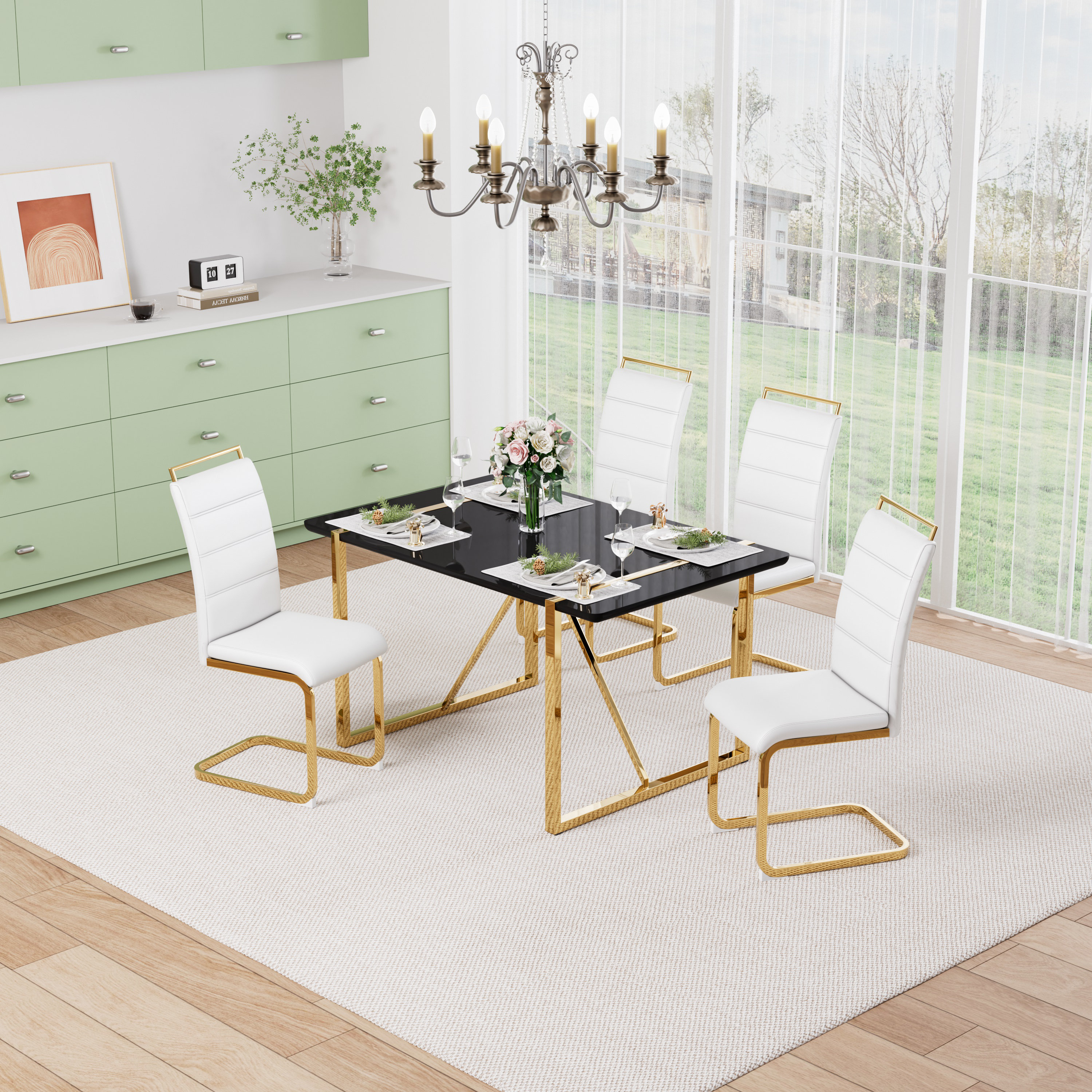 Mercer41 Aimon Rectangular 55'' L x 35.4'' W Restaurant Dining Set | Wayfair