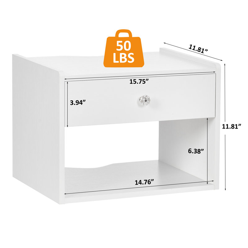 Ebern Designs 2-Tier White Nightstand Floating Bedside Table Annagreth ...