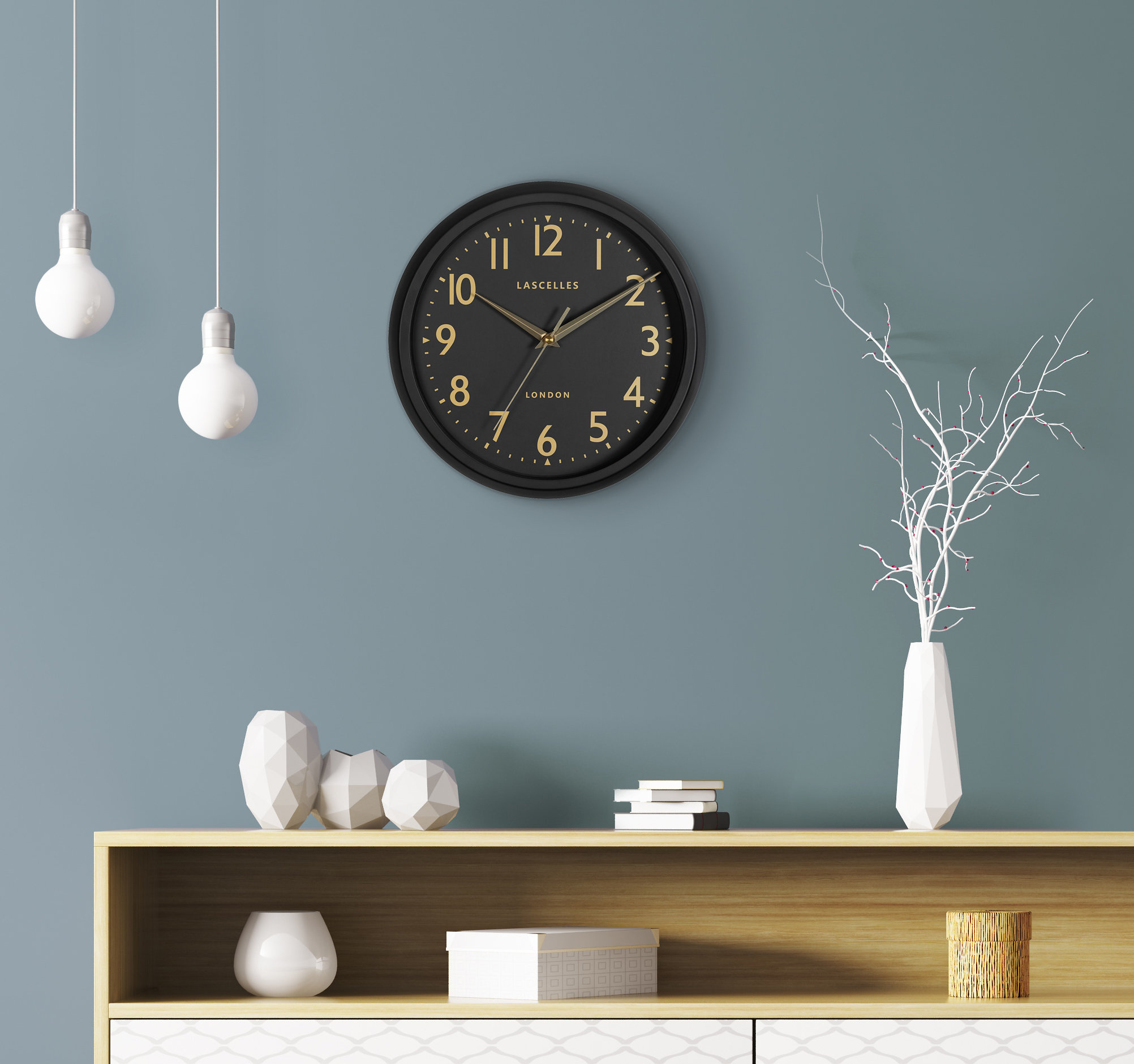 Roger Lascelles Clocks Matt Black Wall Clock With Seconds Hand and ...