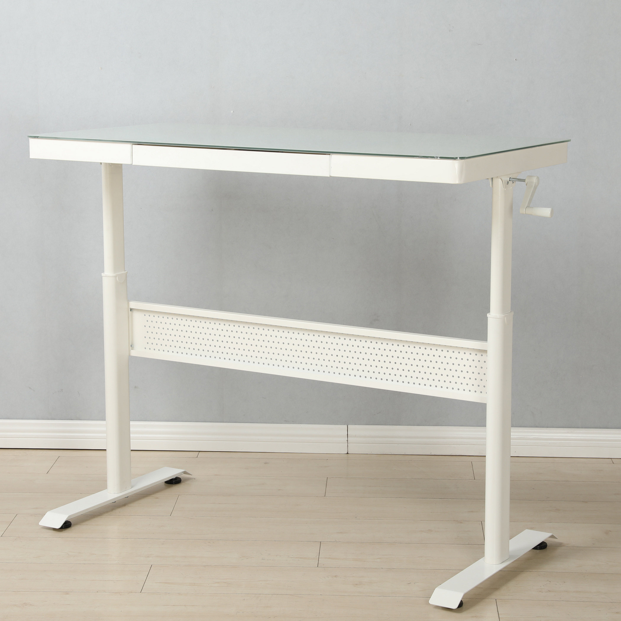 Wenty Adjustable Glass Top Metal Base Computer Desk | Wayfair