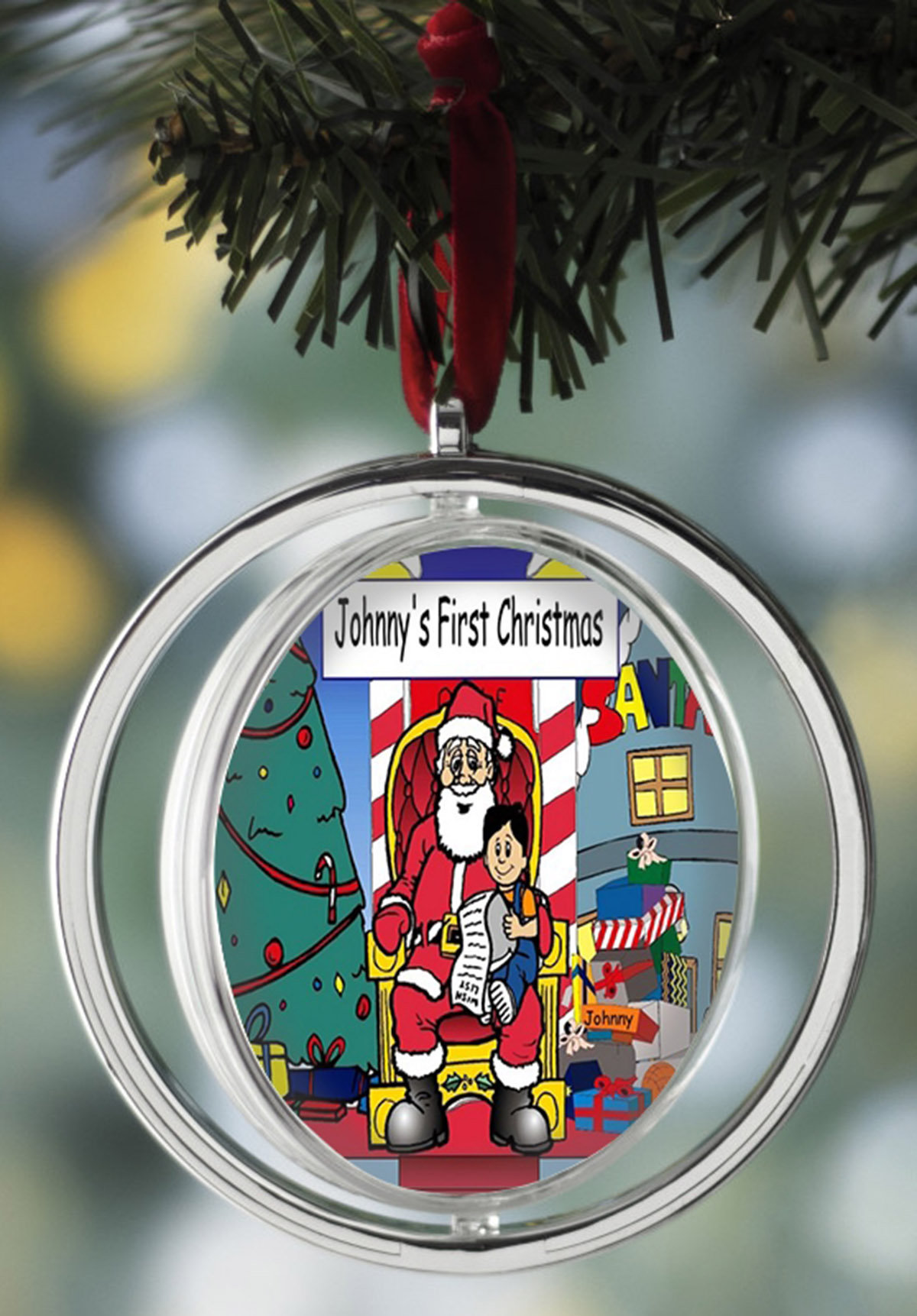 Printed Perfection Personalized Santa Visit Boy Double Sided Spinable ...