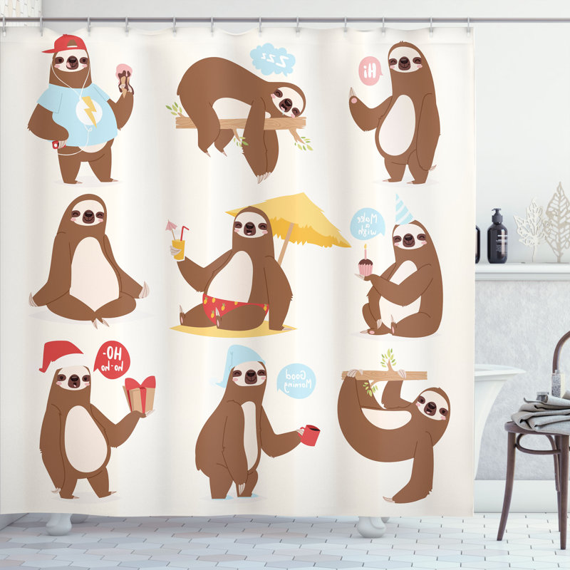 Dakota Fields Sloth Shower Curtain Funny Sluggard Animal Brown Pale ...