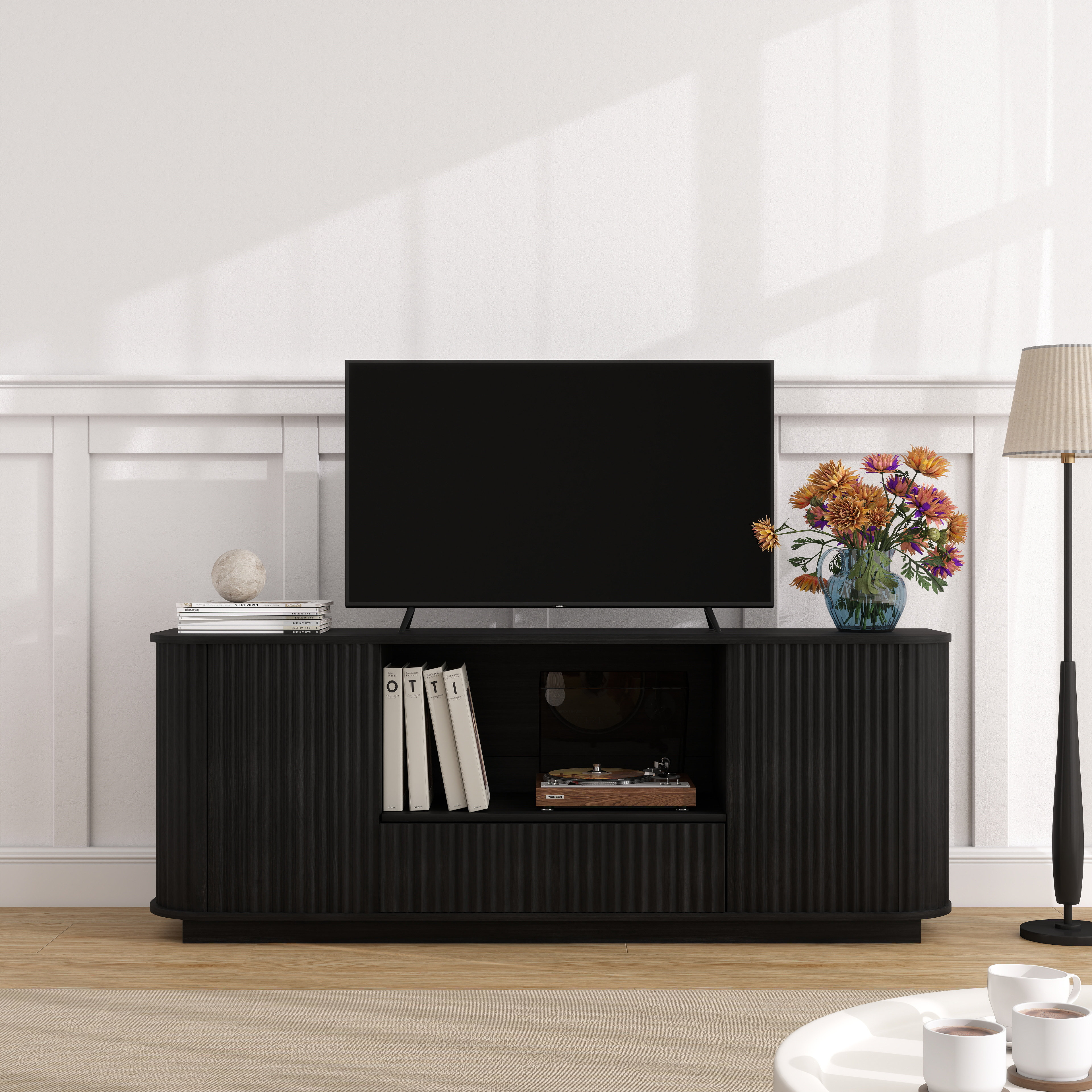 Latitude Run® 64-Inch Wavy TV Stand With Door And Drawers | Wayfair
