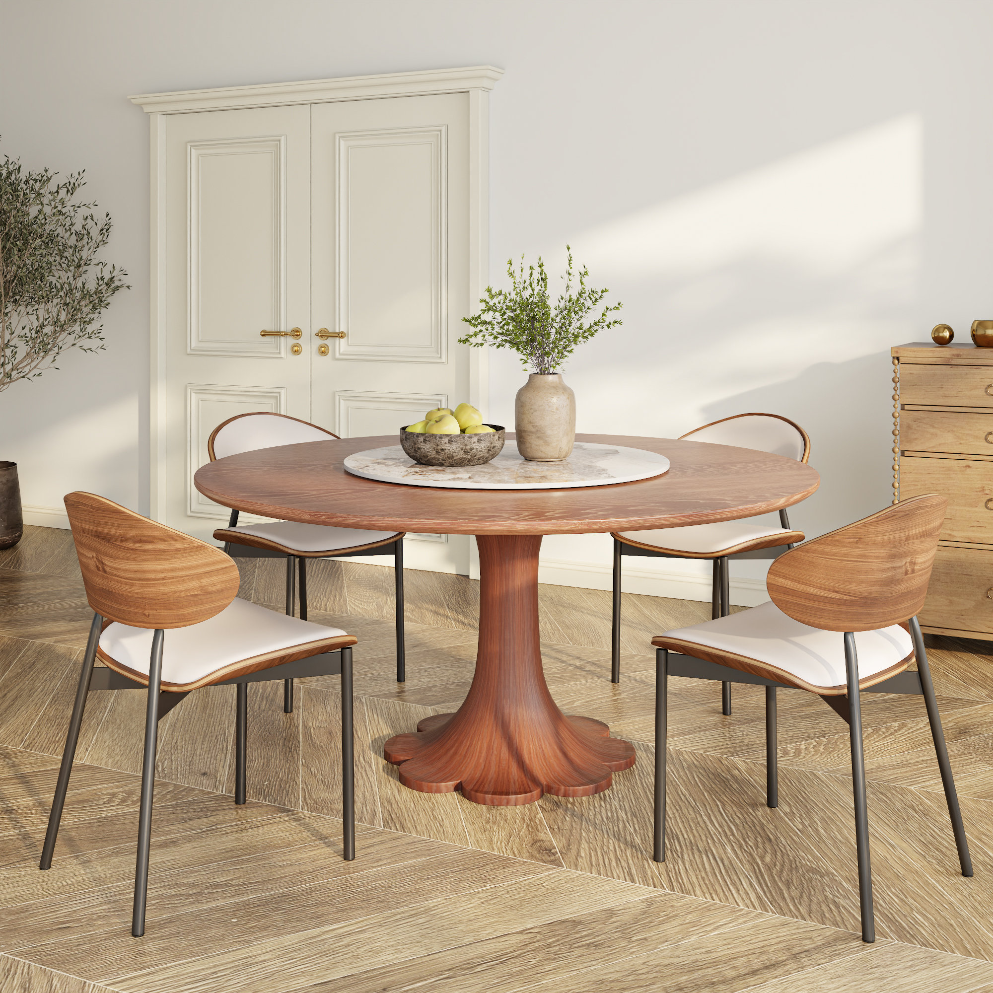 Orren Ellis Mid-Century Solid Wood Dining Room Sets With Stone ...