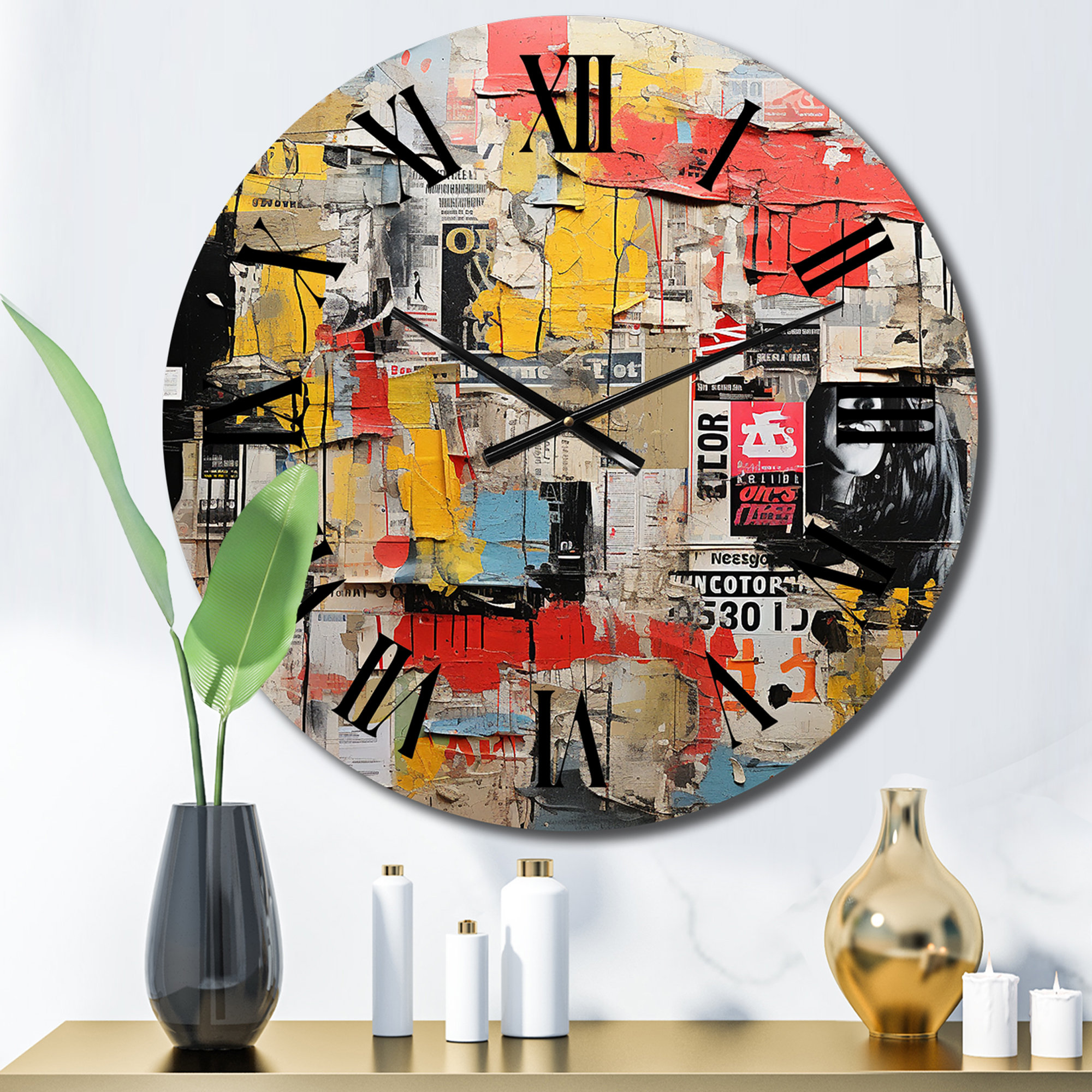 East Urban Home Urban Collage III - Abstract Collages Wall Clock | Wayfair