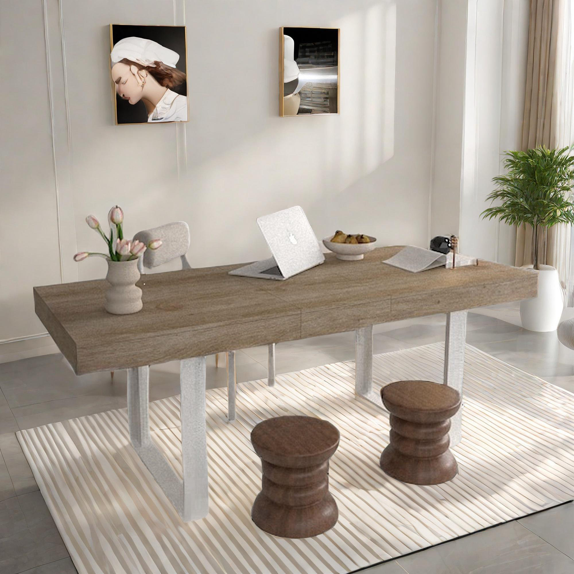 Ebern Designs Farmhouse Extendable Dining Table With Smooth Guide Rails ...