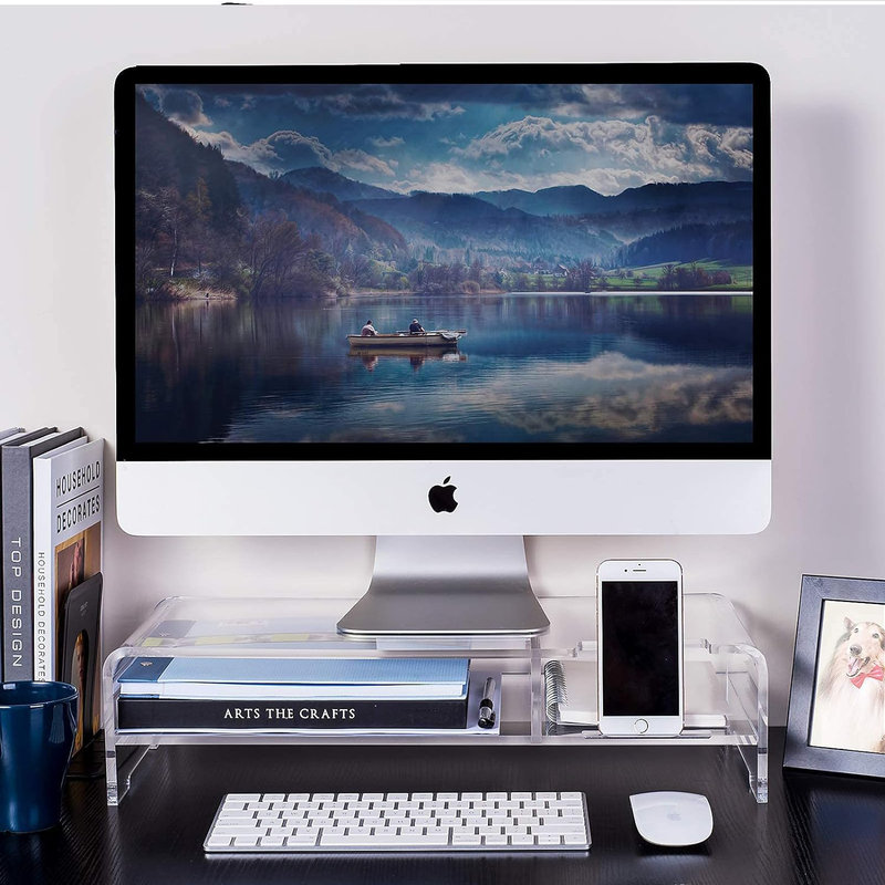 Brayden Studio Acrylic Monitor Stand Riser, Wide 20", 2 Tier Computer ...