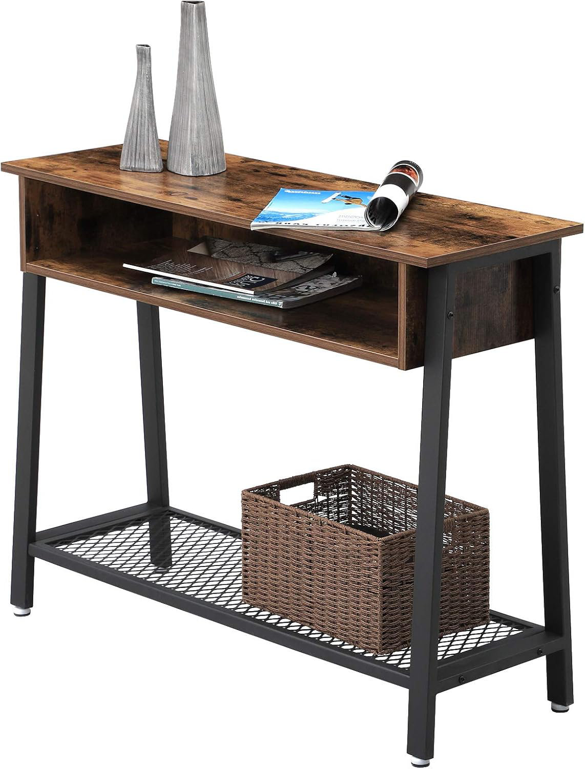 17 Stories Industrial Console Table With Mesh Shelf And Storage Rack ...