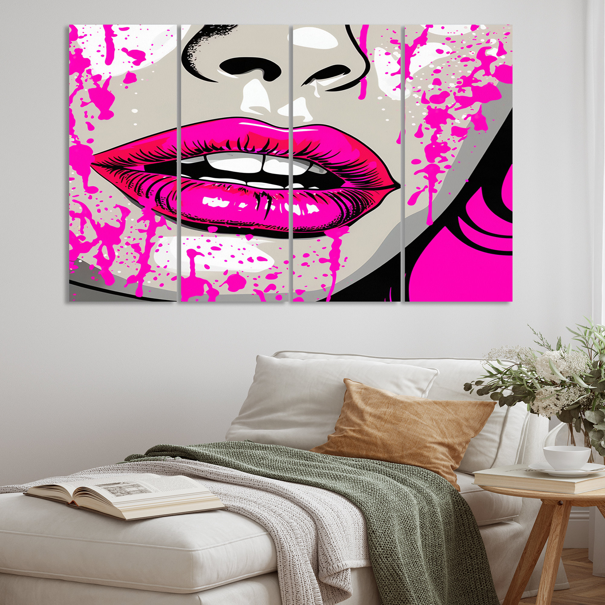 Mercer41 Popart Sensual Pink Lips On Canvas 4 Pieces Print | Wayfair