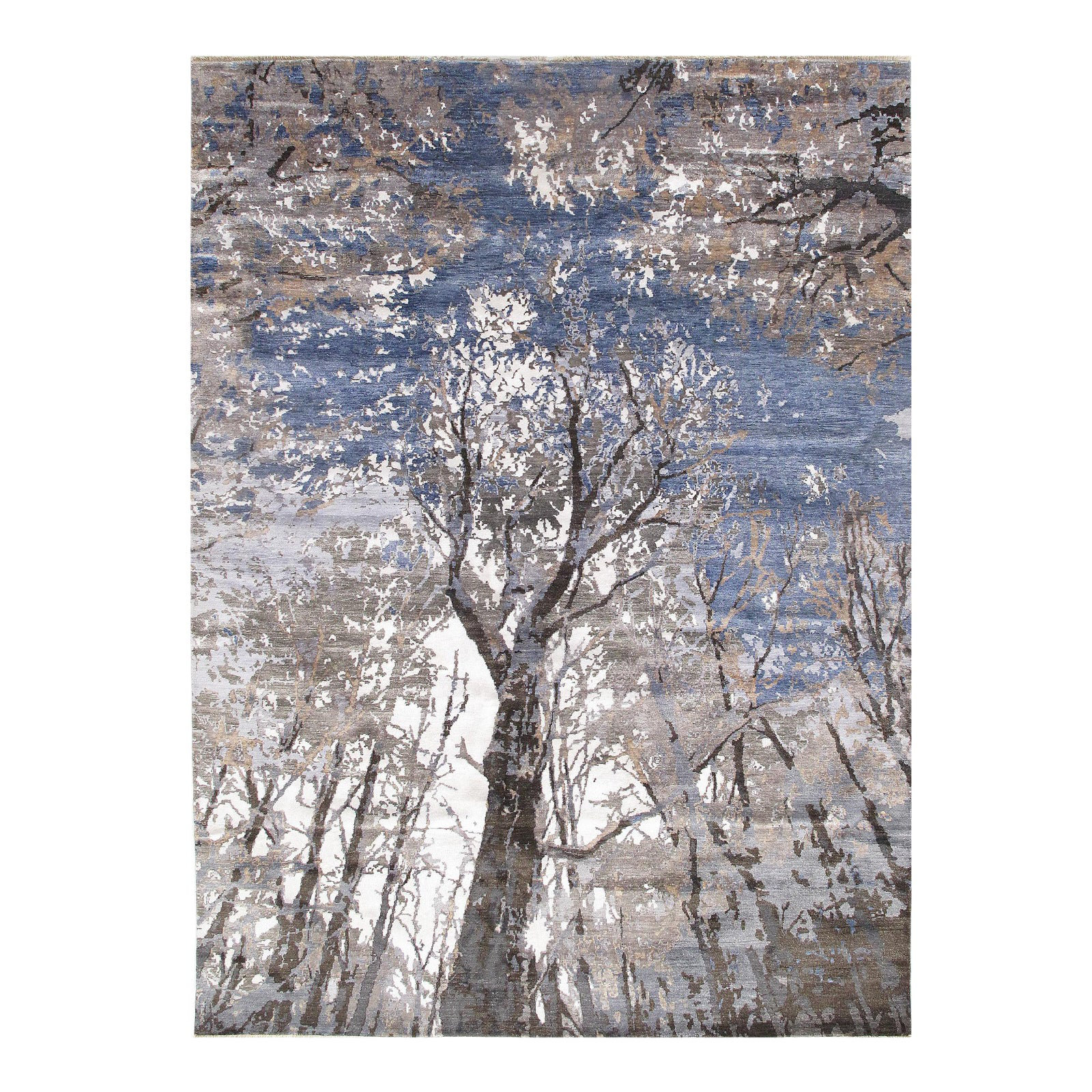 17 Stories One-of-a-Kind Hand-Knotted Gray/Blue 9' x 12' Silk Area Rug ...