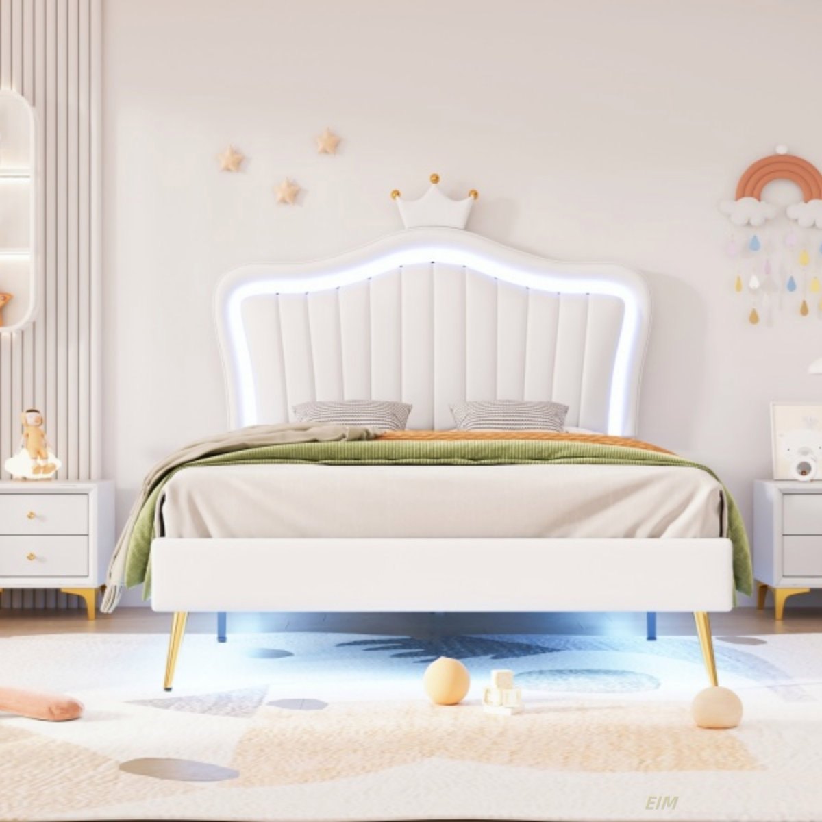 Mercer41 Twin Size Upholstered Bed Frame With LED Lights, Modern ...