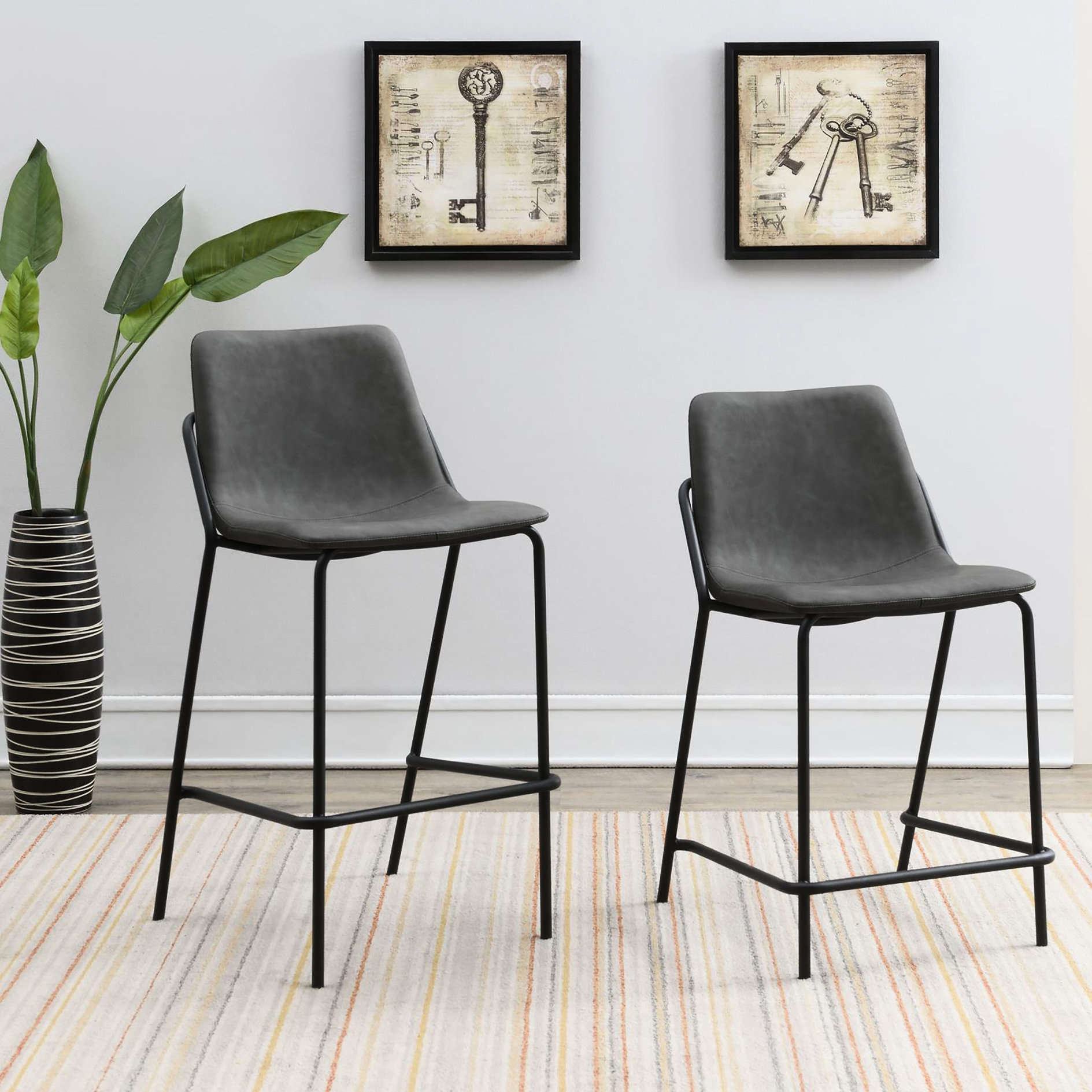 Latitude Run® 2Pcs Counter Height Stools, Grey And Black, Open Airy ...