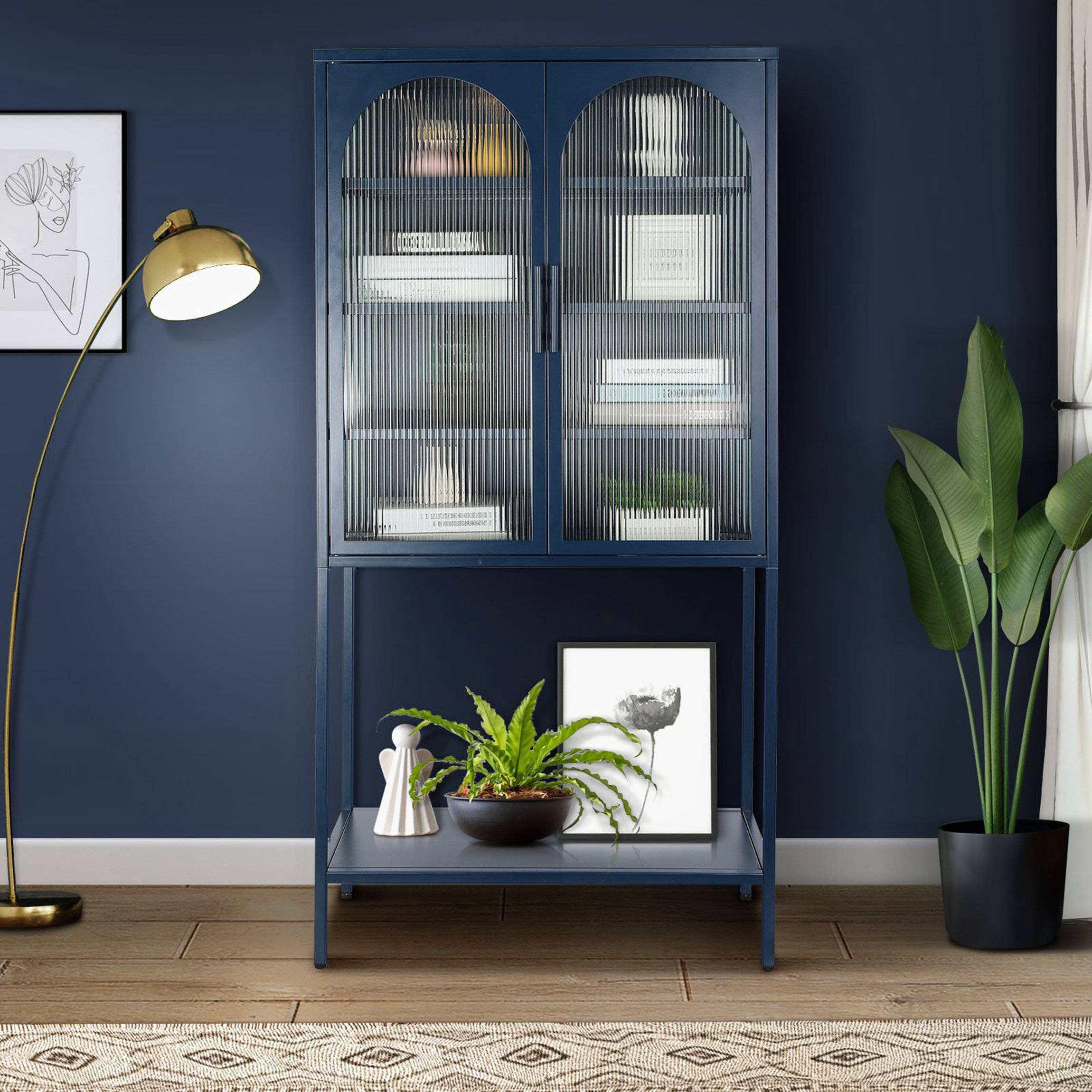 Latitude Run® Mauresha 63'' Tempered Glass Tall Storage Cabinet with ...