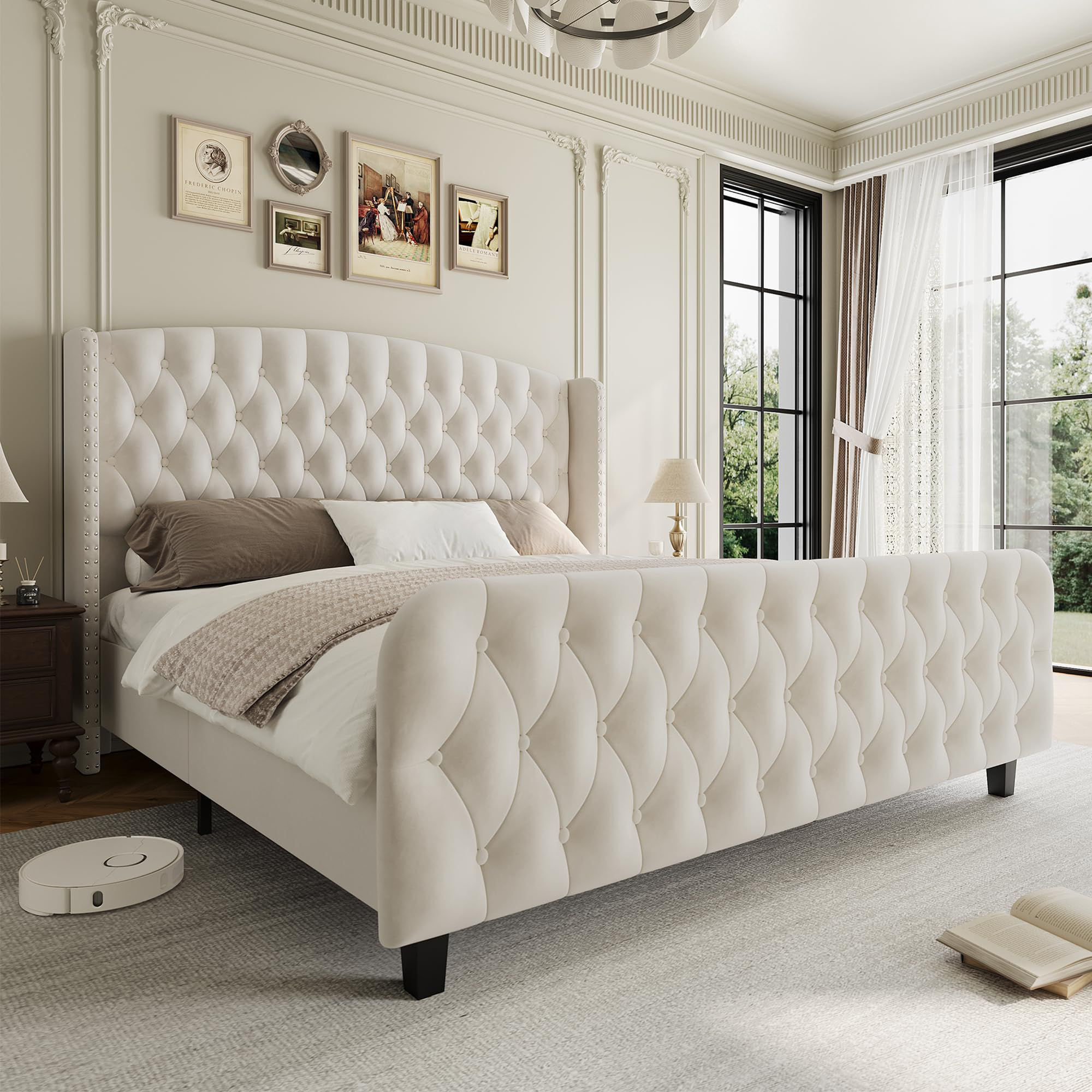 House of Hampton® Velvet Upholstered Platform Bed Frame, With Deep ...