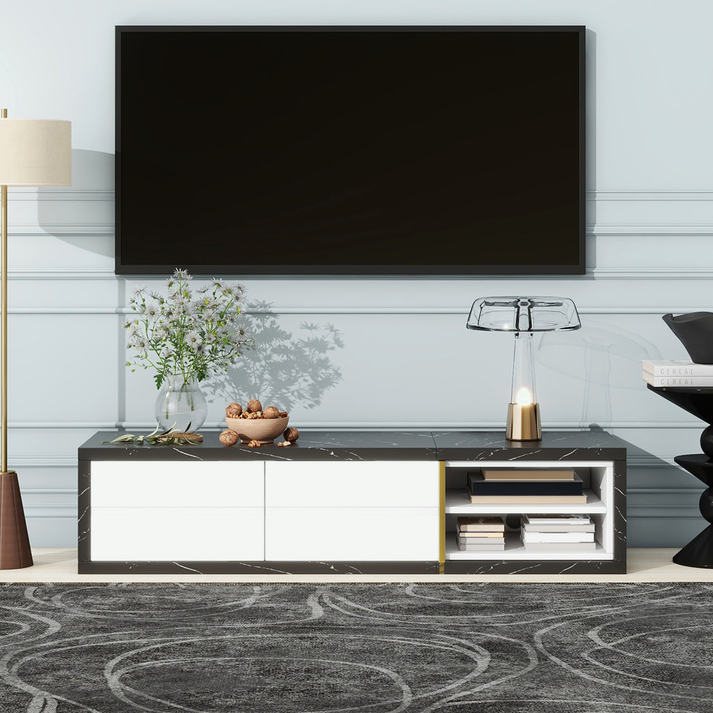 Ebern Designs Modern Extendable TV Stand with 2 Drawers and 4 Shelves ...