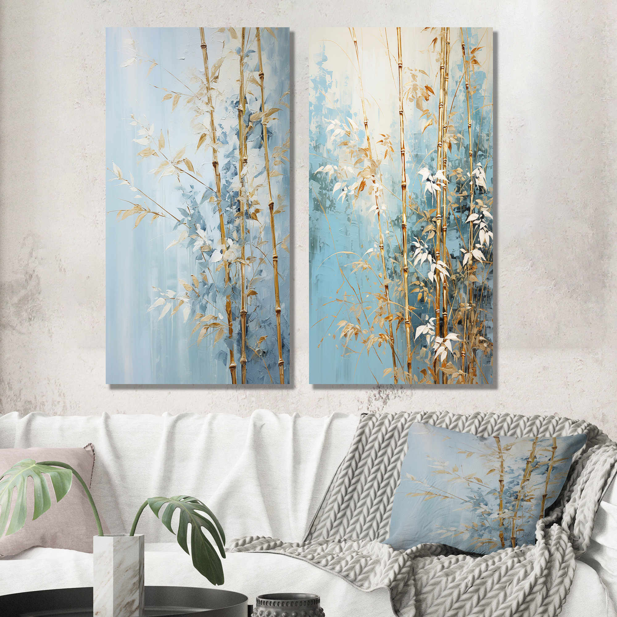 Dakota Fields Gold And Blue Bamboo - Bamboo Wall Art Prints Set Of 2 ...