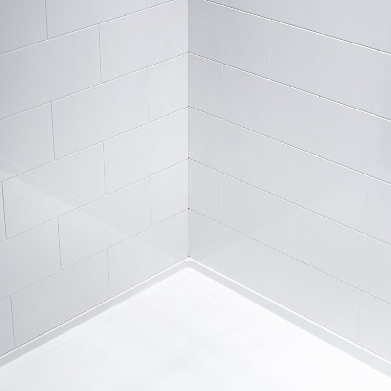 WoodBridge Solid Surface Shower Wall Panel Surround, High Gloss White ...