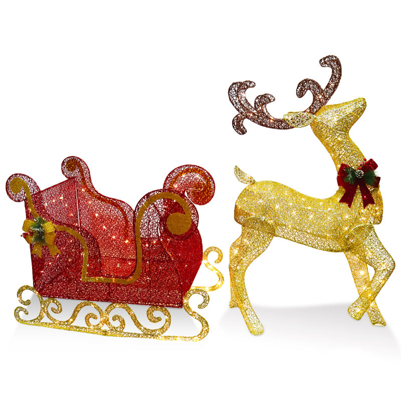 Joiedomi 2 Piece Reindeer and Sleigh Lighted Display Set | Wayfair