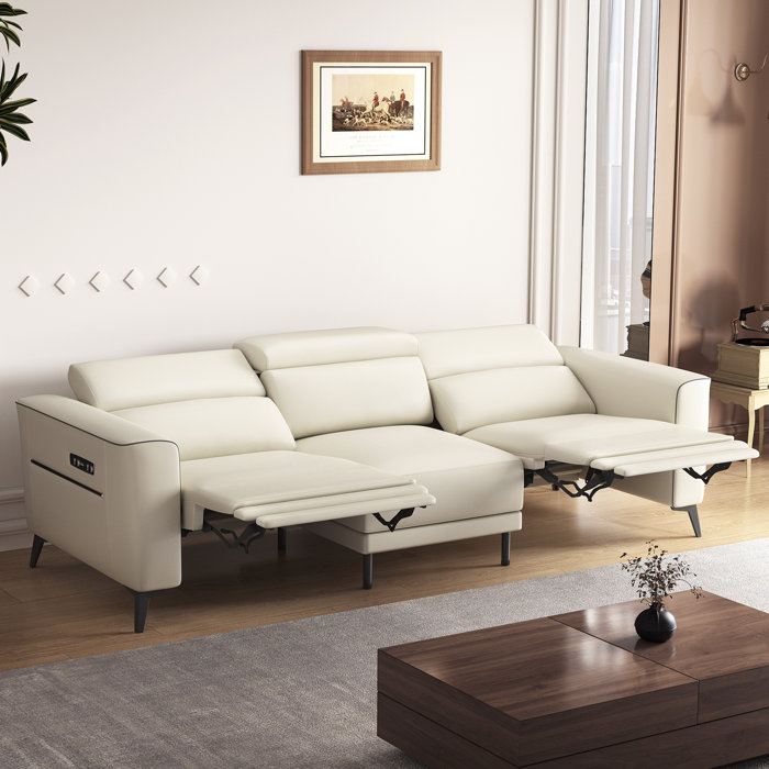 Orren Ellis Breeanne 112.5'' Large Electric Reclining Leather Sofa With ...