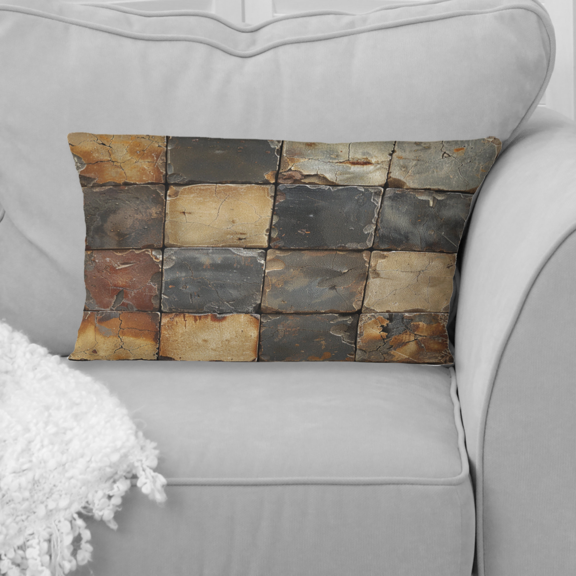 Design Art Brown Grey Vintage Inspired Tiles - Tiles Lumbar Pillow ...
