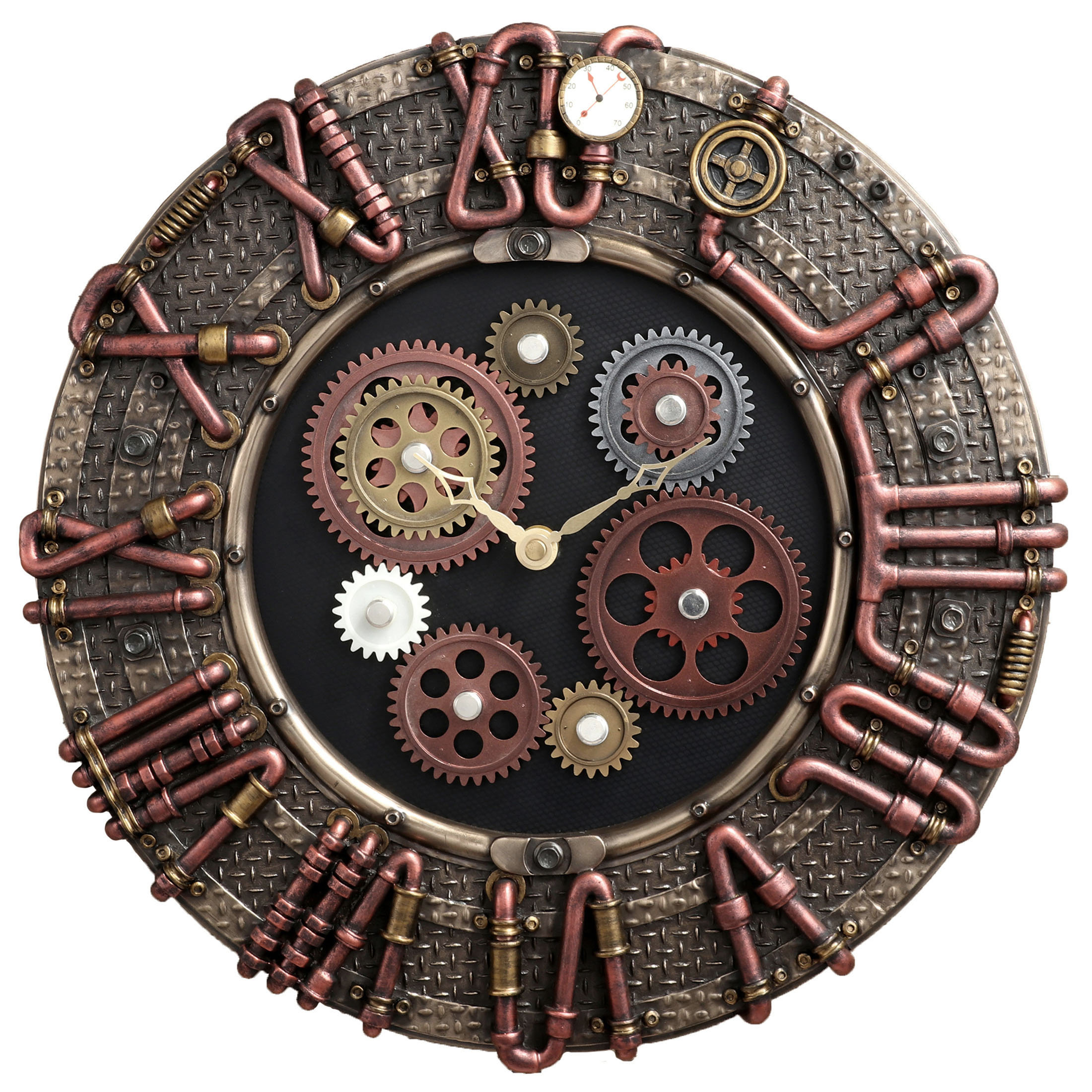 Williston Forge 14.17" W STEAMPUNK BRASS CONDUIT WALL CLOCK Cold Cast ...