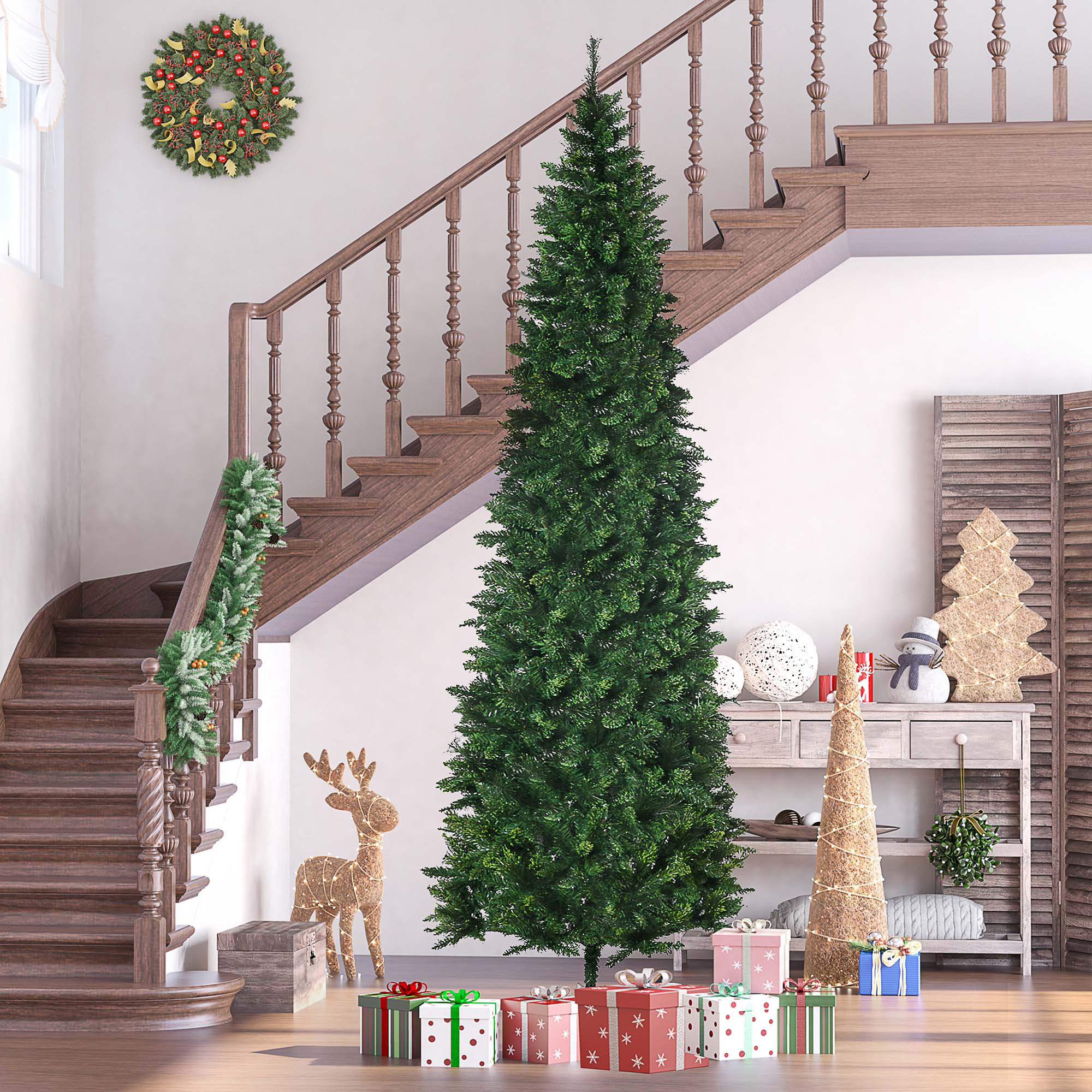 Red Barrel Studio® 9Ft Tall Auto Open Pencil Artificial Christmas Tree ...