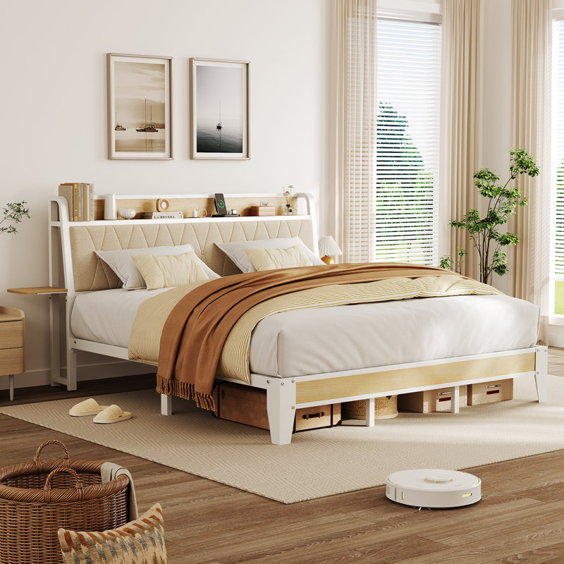 17 Stories Upholstered Platform Bed With Charging Station Ergonomic ...
