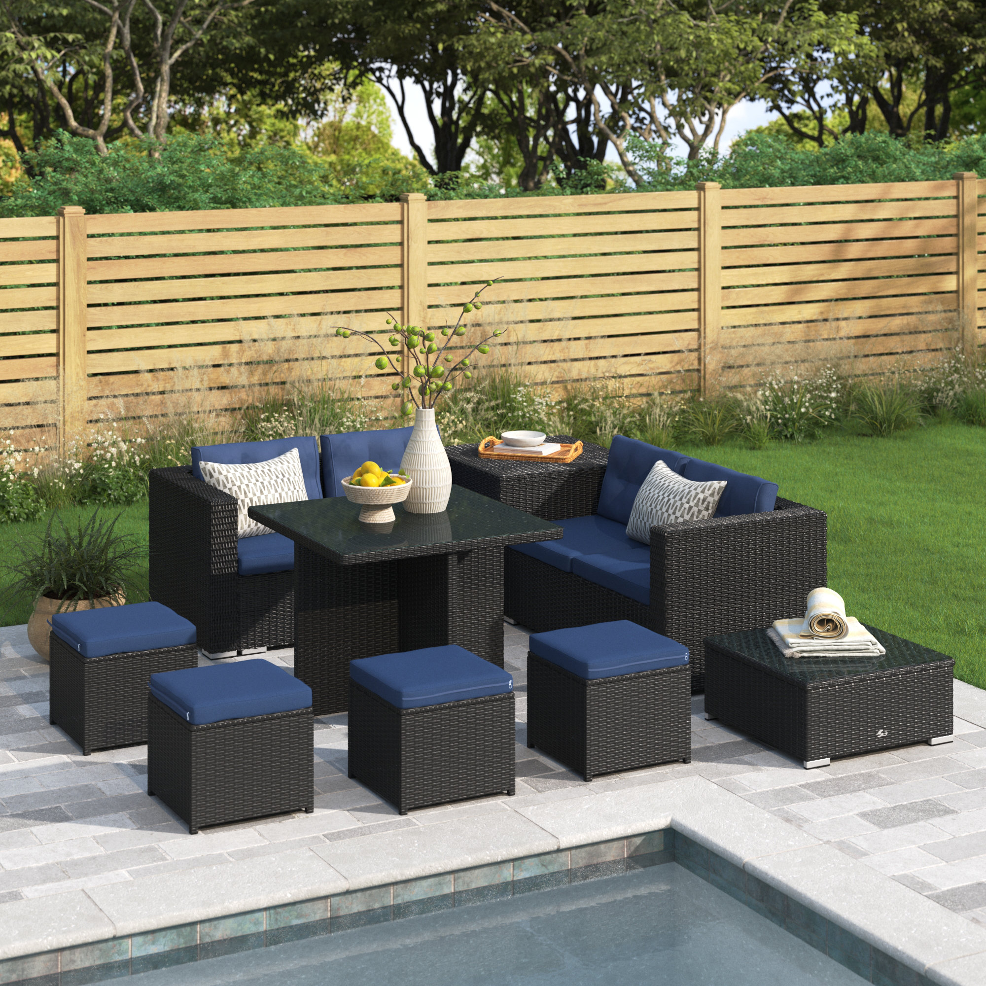 Red Barrel Studio® Outdoor Furniture 9 Piece Rattan Complete Patio Set ...