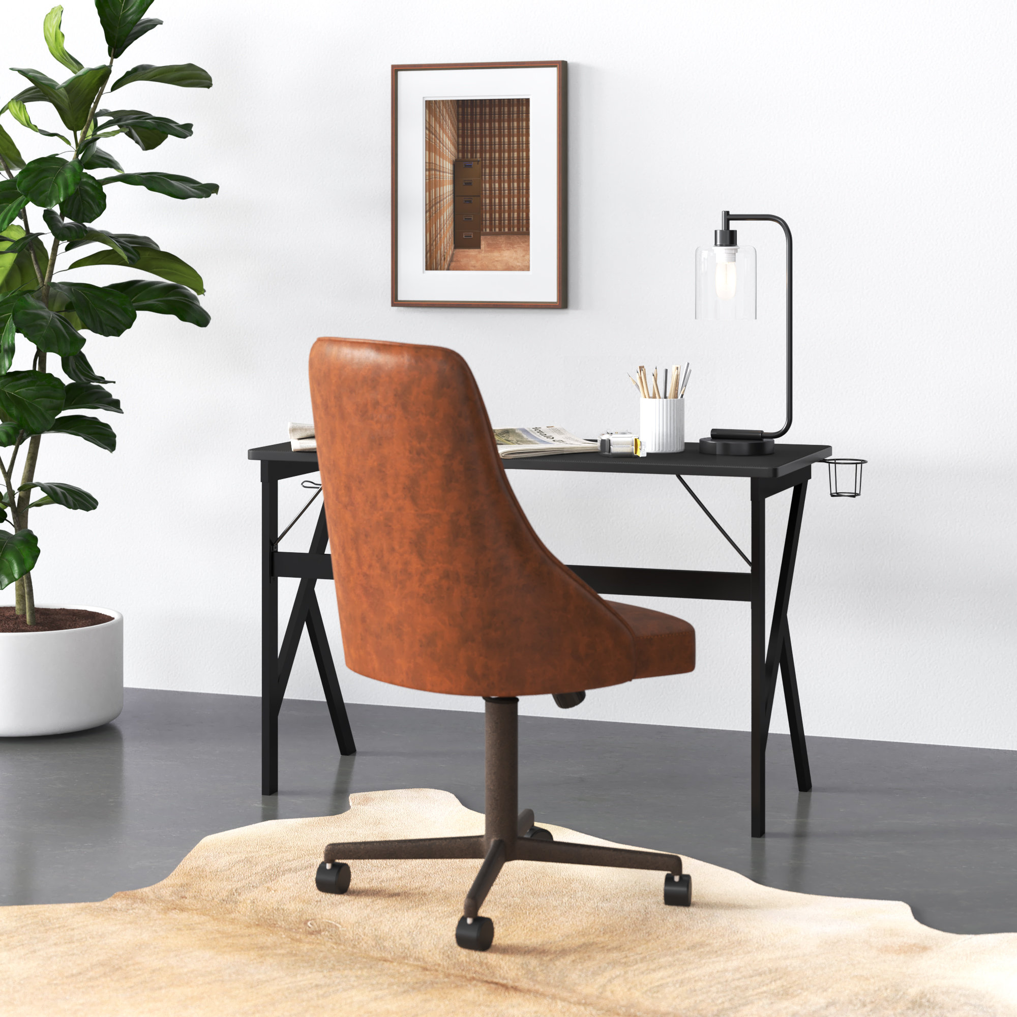 The Twillery Co. Paull 47" Gaming Computer Desk - Carbon Fibre Texture ...