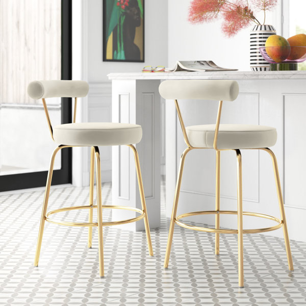 Etta Avenue™ Kayson Swivel Upholstered 25.5'' Counter Stool with Metal ...