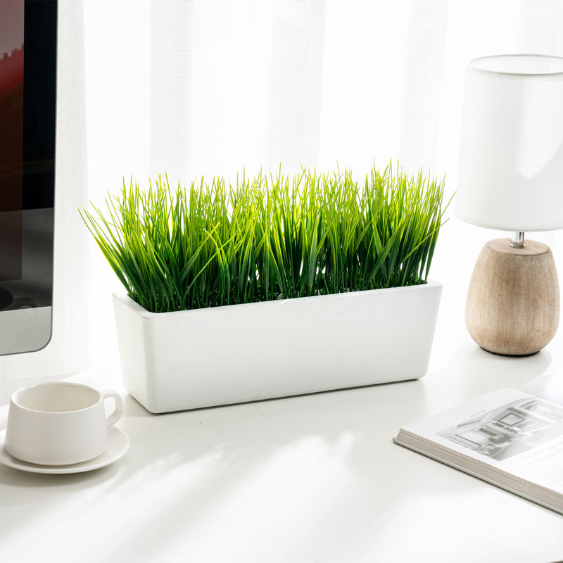 Primrue Fake Grass Plants In Cement Window Box | Wayfair