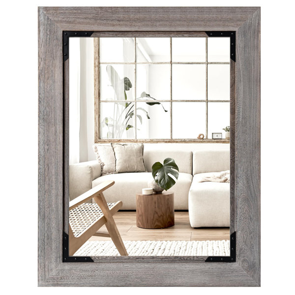 Gracie Oaks Alexsys Solid Wood Rectangle Farmhouse Wall Mirror ...