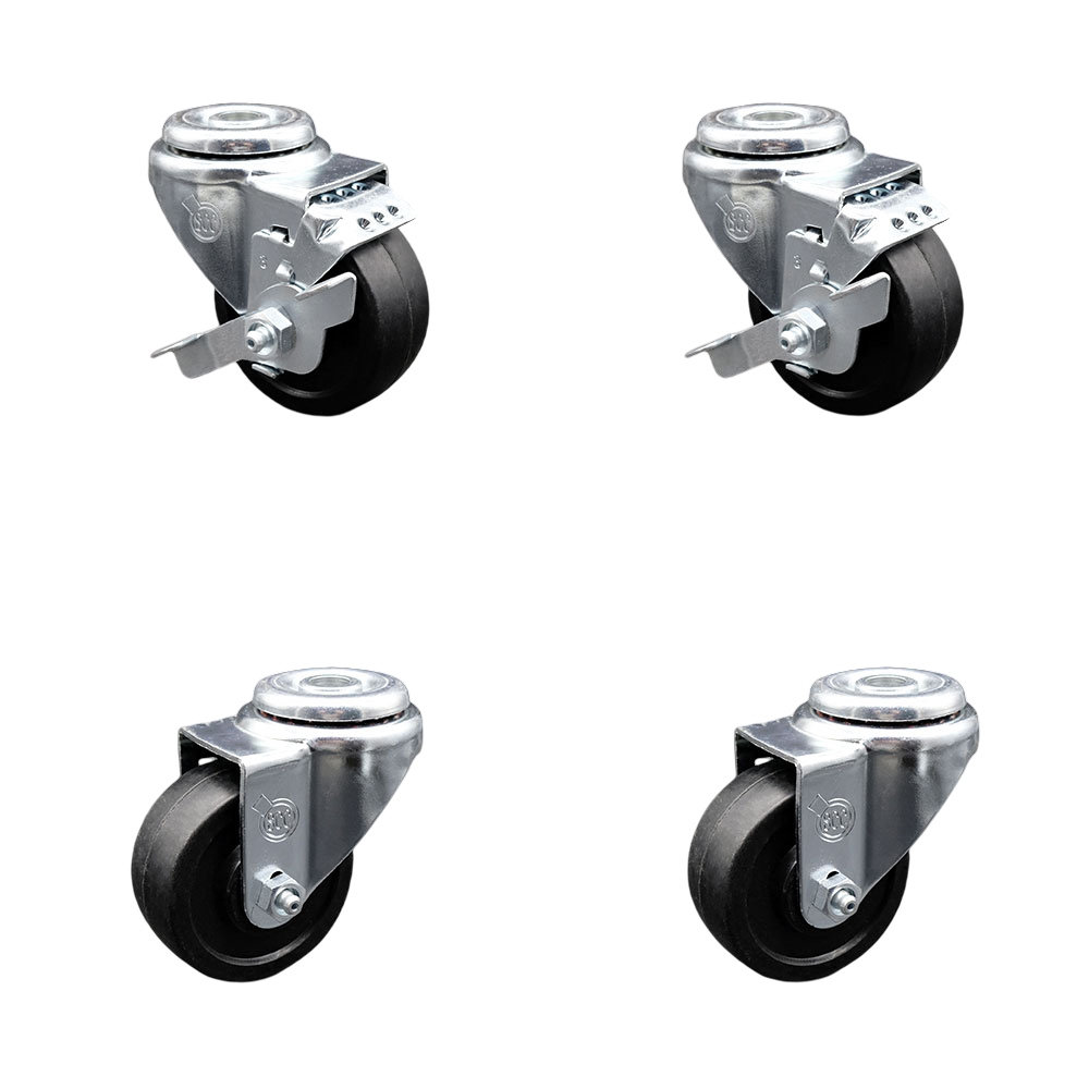 Service Caster 3 Inch Soft Rubber Wheel Swivel Bolt Hole Caster Set ...