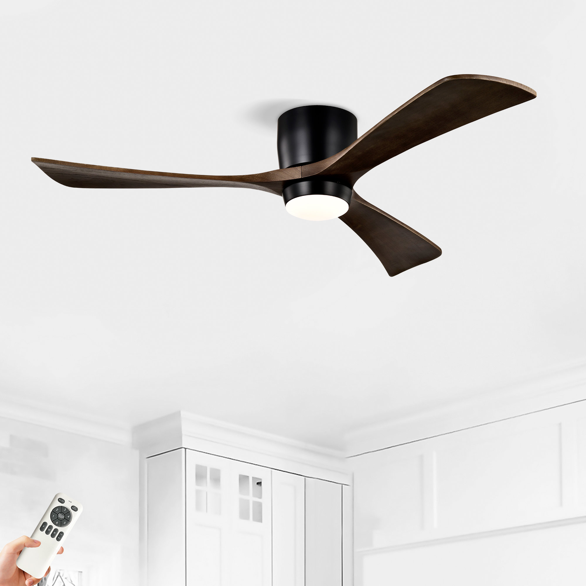 Latitude Run® 52" 3-Blades Indoor/Outdoor Flush Mount Ceiling Fan with ...