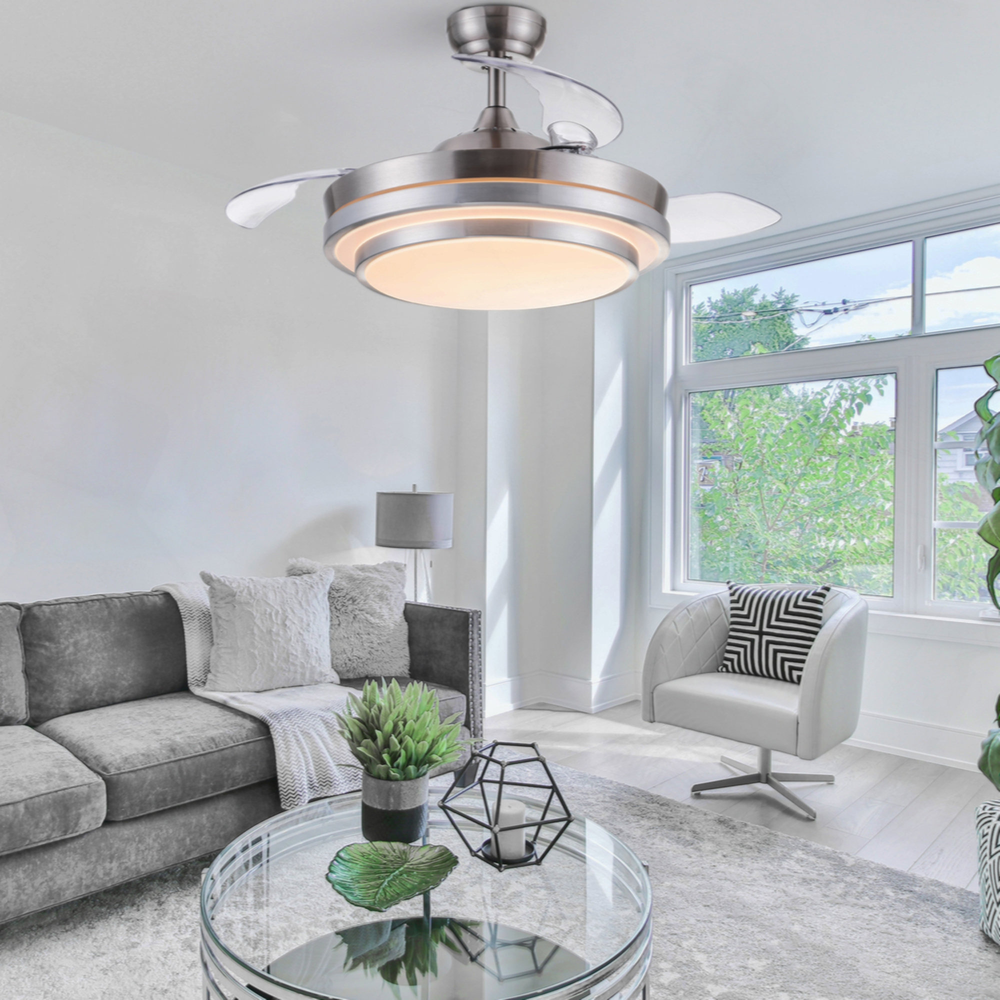 Orren Ellis 42 In. Retractable Ceiling Fan With Remote Control ...
