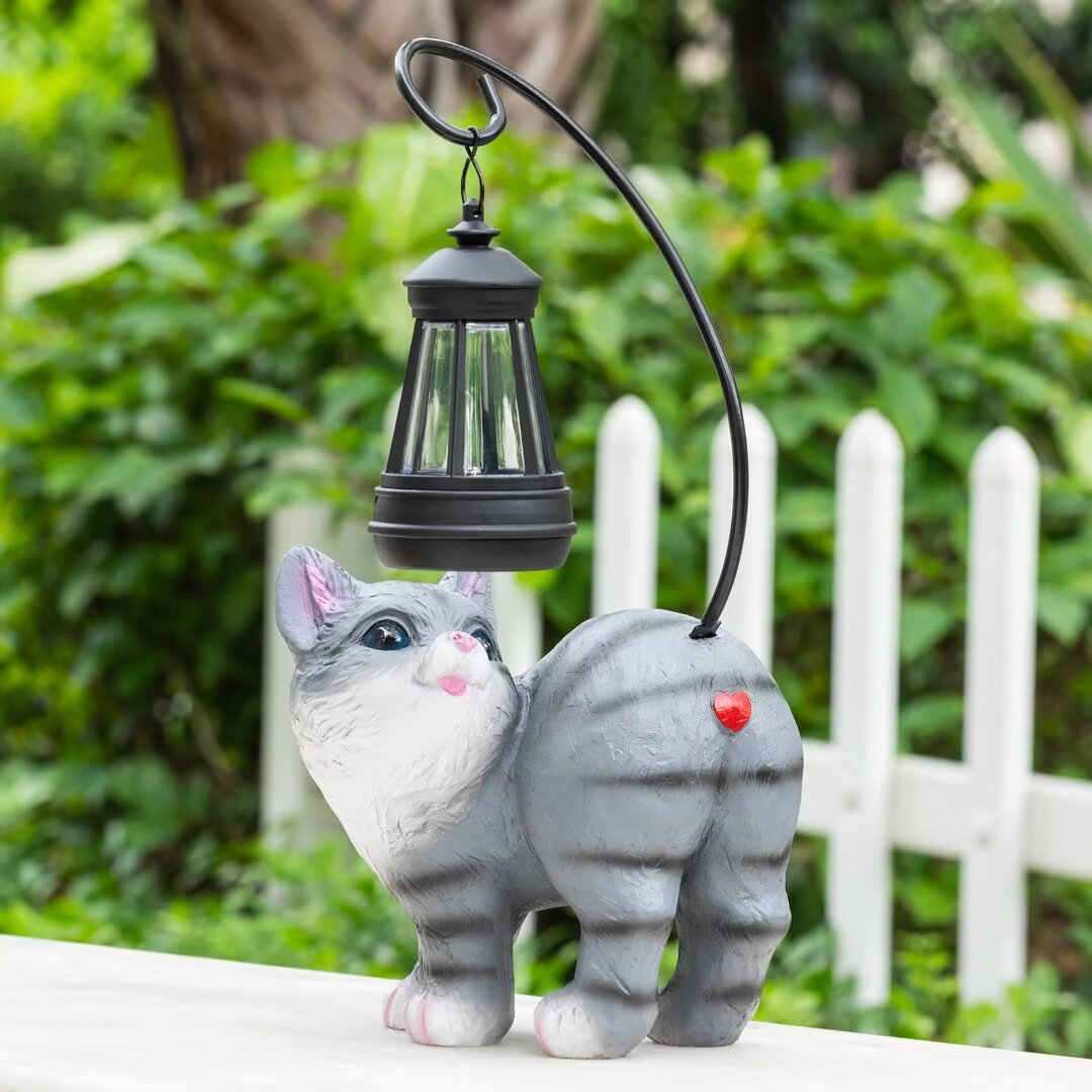 HUYIENO Solar Garden Statue Outdoor Cat Decor Figurine Lights ...